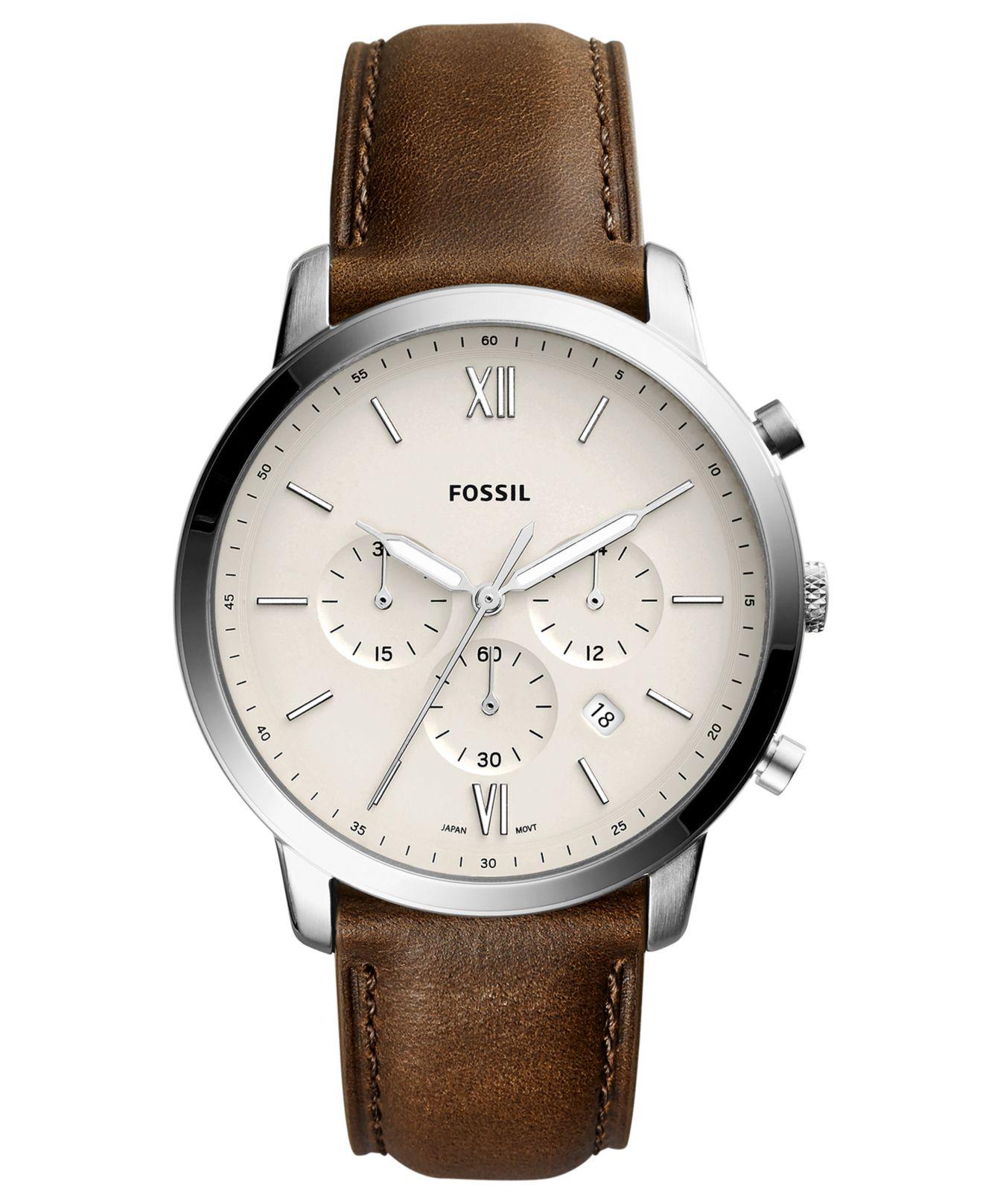 Fossil Men's Chronograph Neutra Brown Leather Strap Watch 44mm in ...