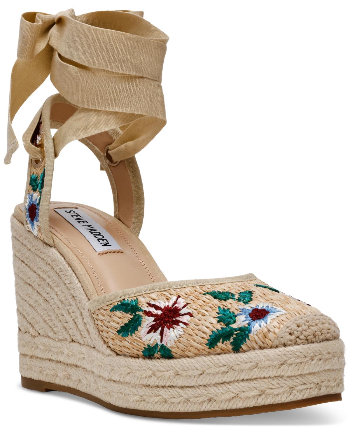 Steve Madden Vero Platform Raffia Wedge Sandals in Metallic | Lyst