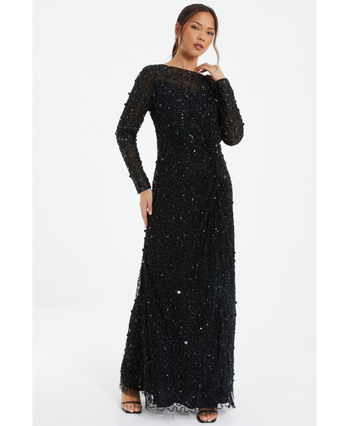 Quiz Embellished Twist Detail Evening Dress in Black | Lyst