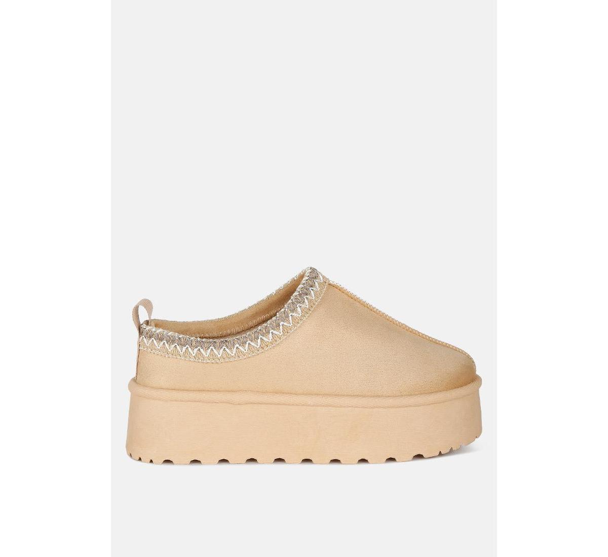 LONDON RAG Struter Embroidered Platform Fur Classic Slip-on in Natural ...