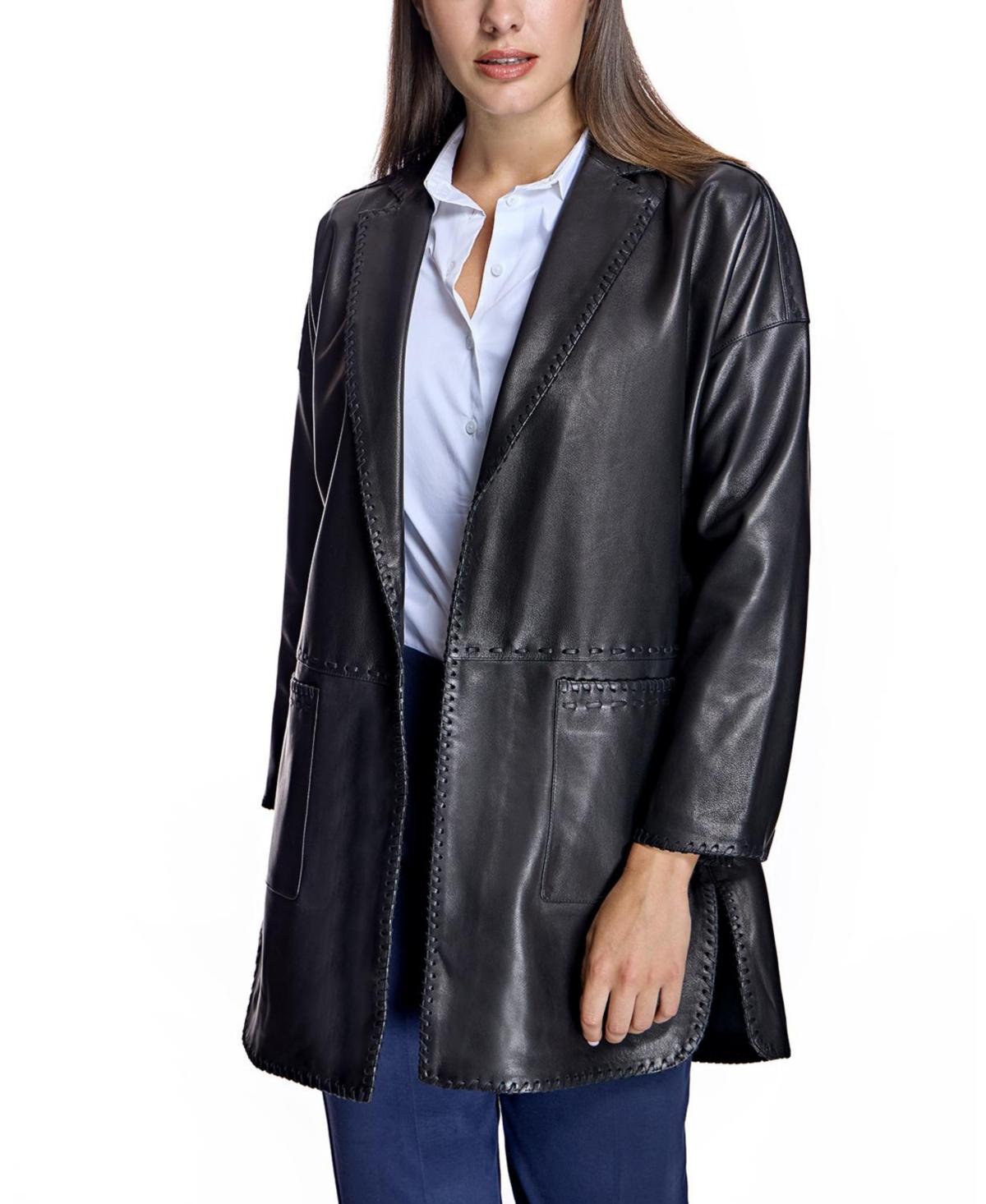 Julia & Stella By Maximilian Oversized Leather Jacket in Blue | Lyst