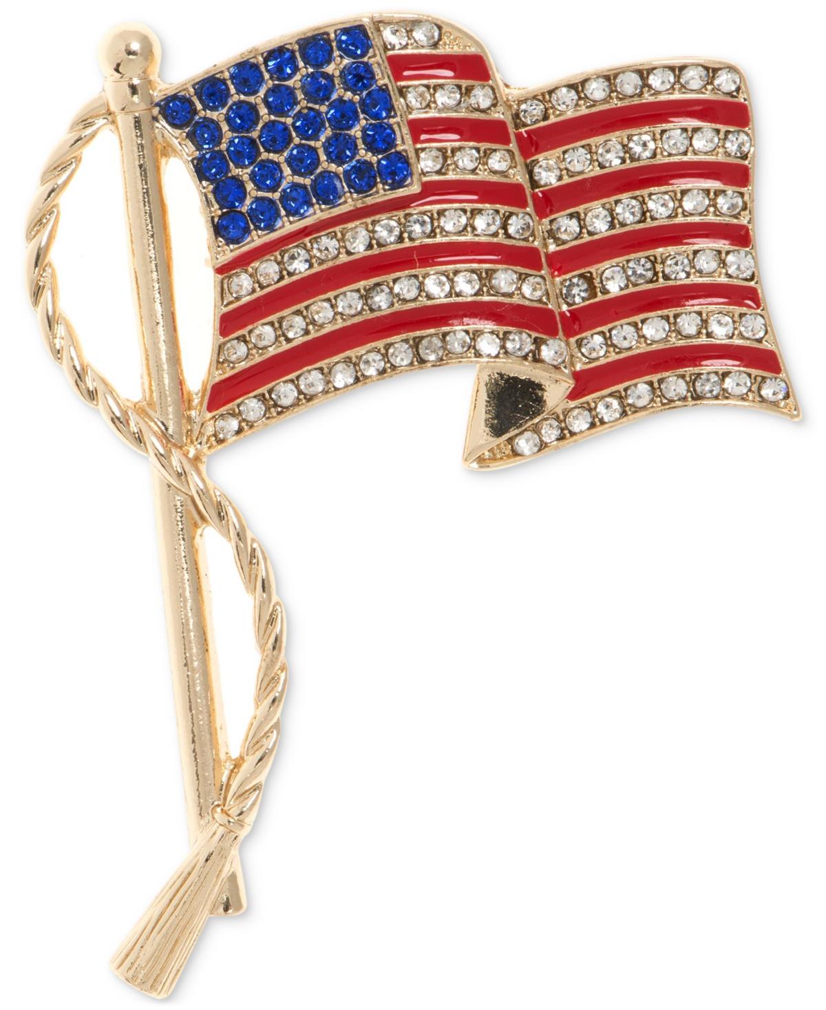 Anne Klein Gold-tone Pave Waving American Flag Pin in White | Lyst