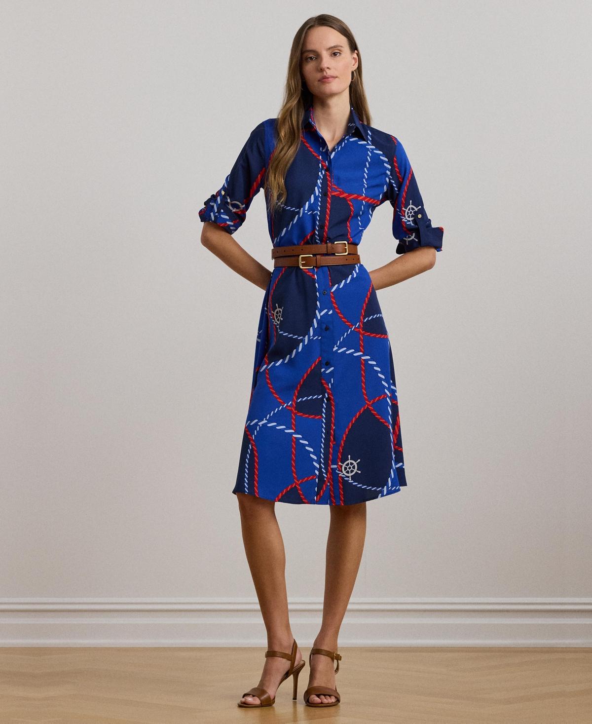 Ralph Lauren Rope-print Crepe Shirtdress in Blue | Lyst