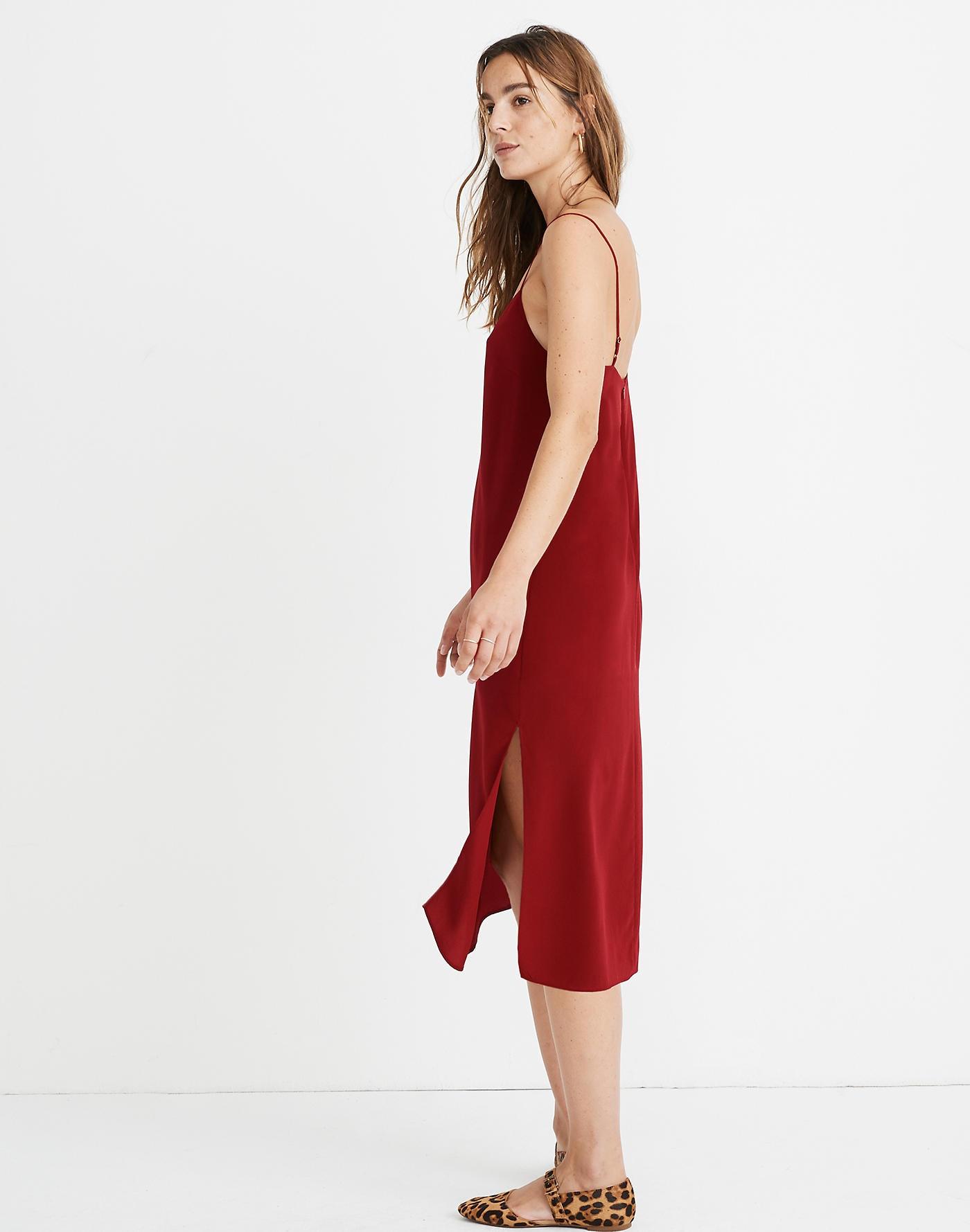 Madewell Petite Silk Eva Side-slit Slip Dress in Bright Garnet (Red) - Lyst
