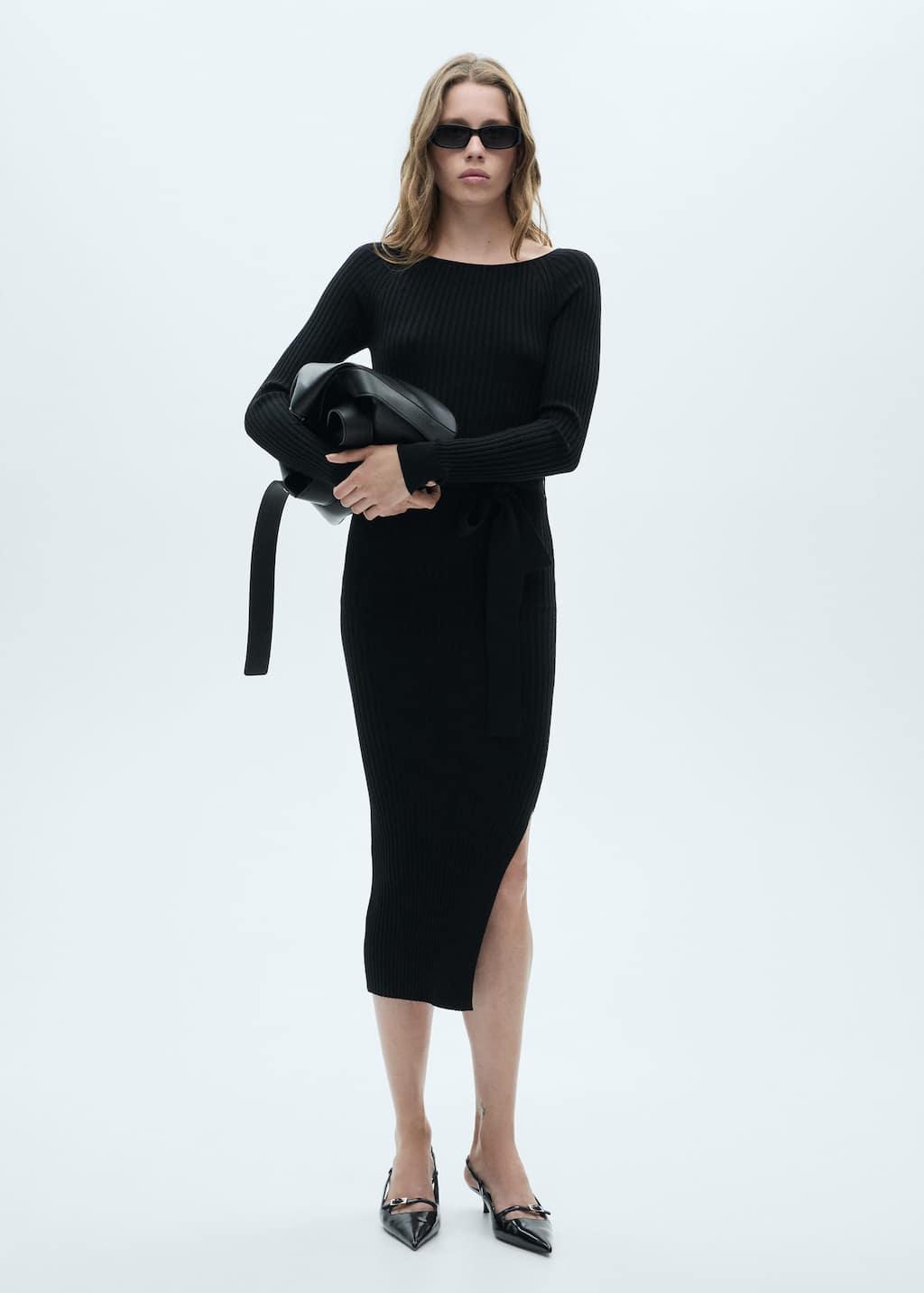 Mango Ribbed Knit Dress in Black | Lyst UK