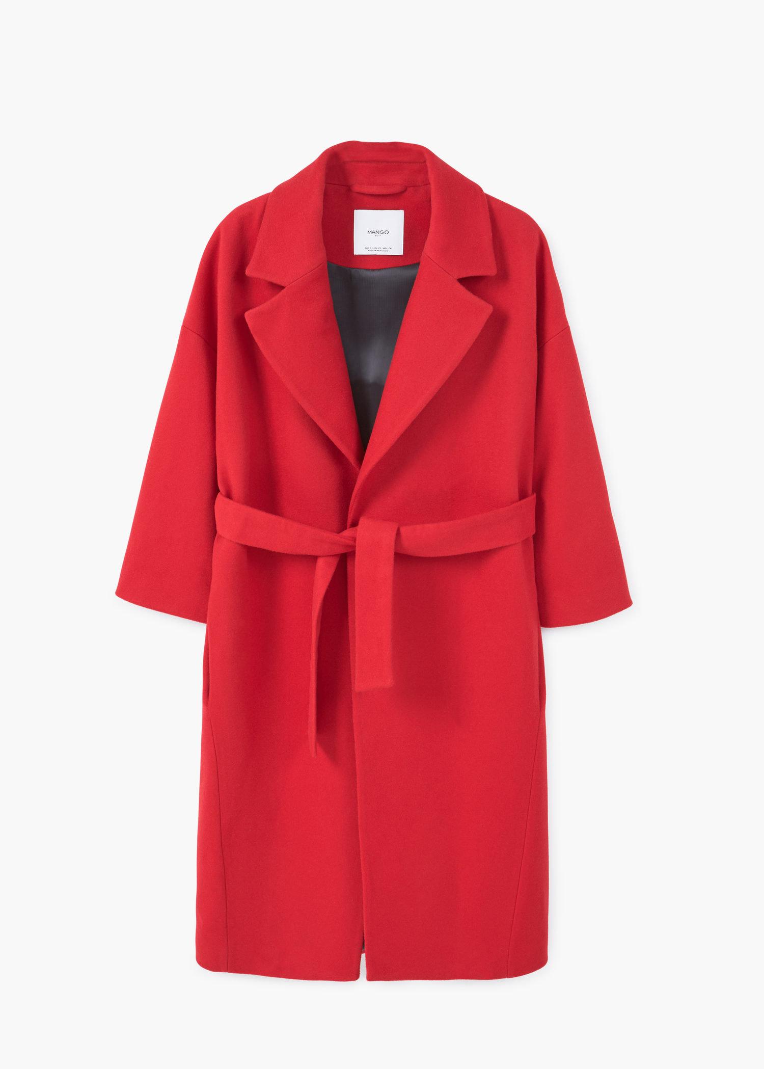 Mango Belt Wool Coat in Red - Lyst