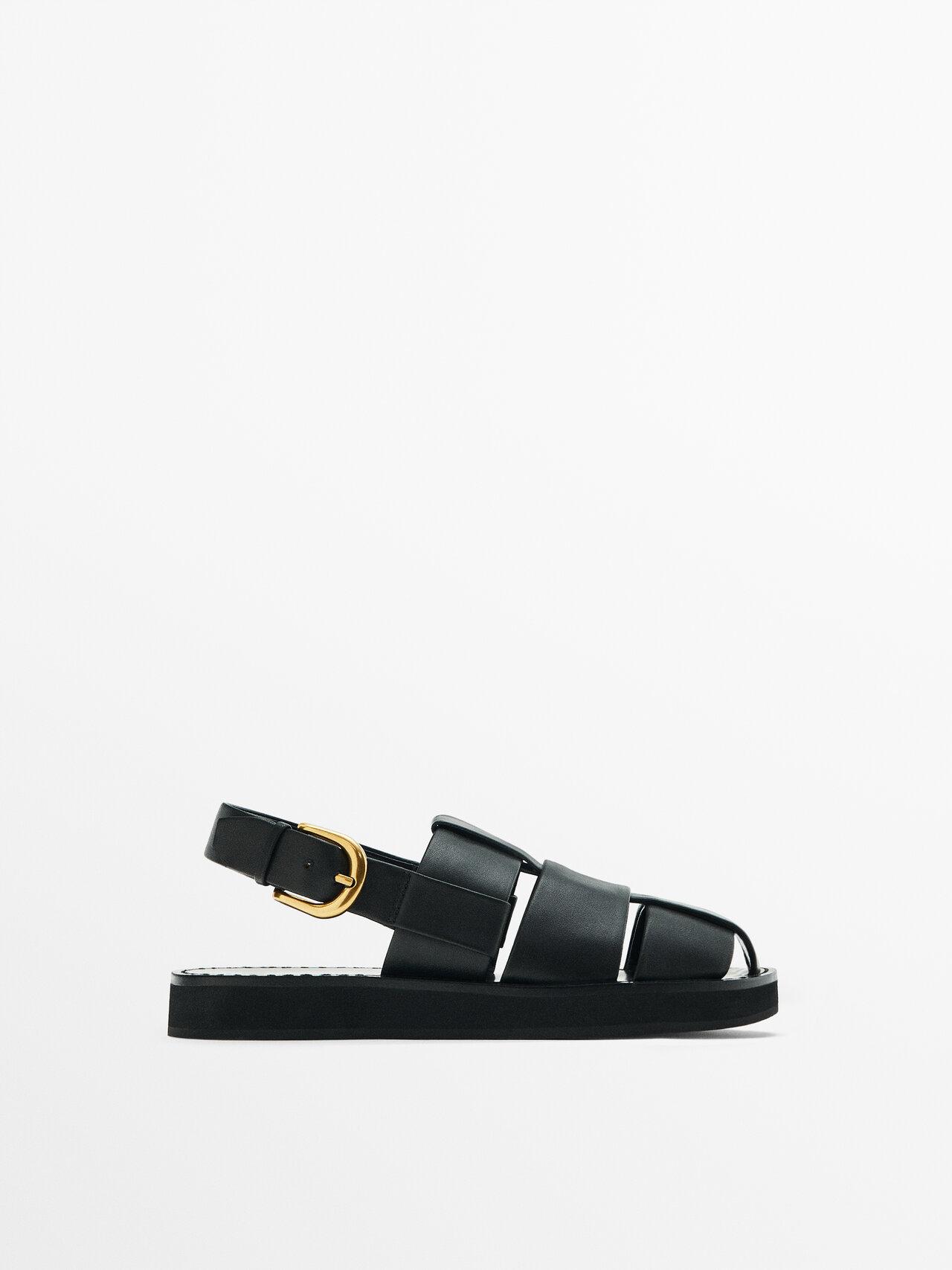 Massimo Dutti Leather Slingback Cage Sandals In White Lyst