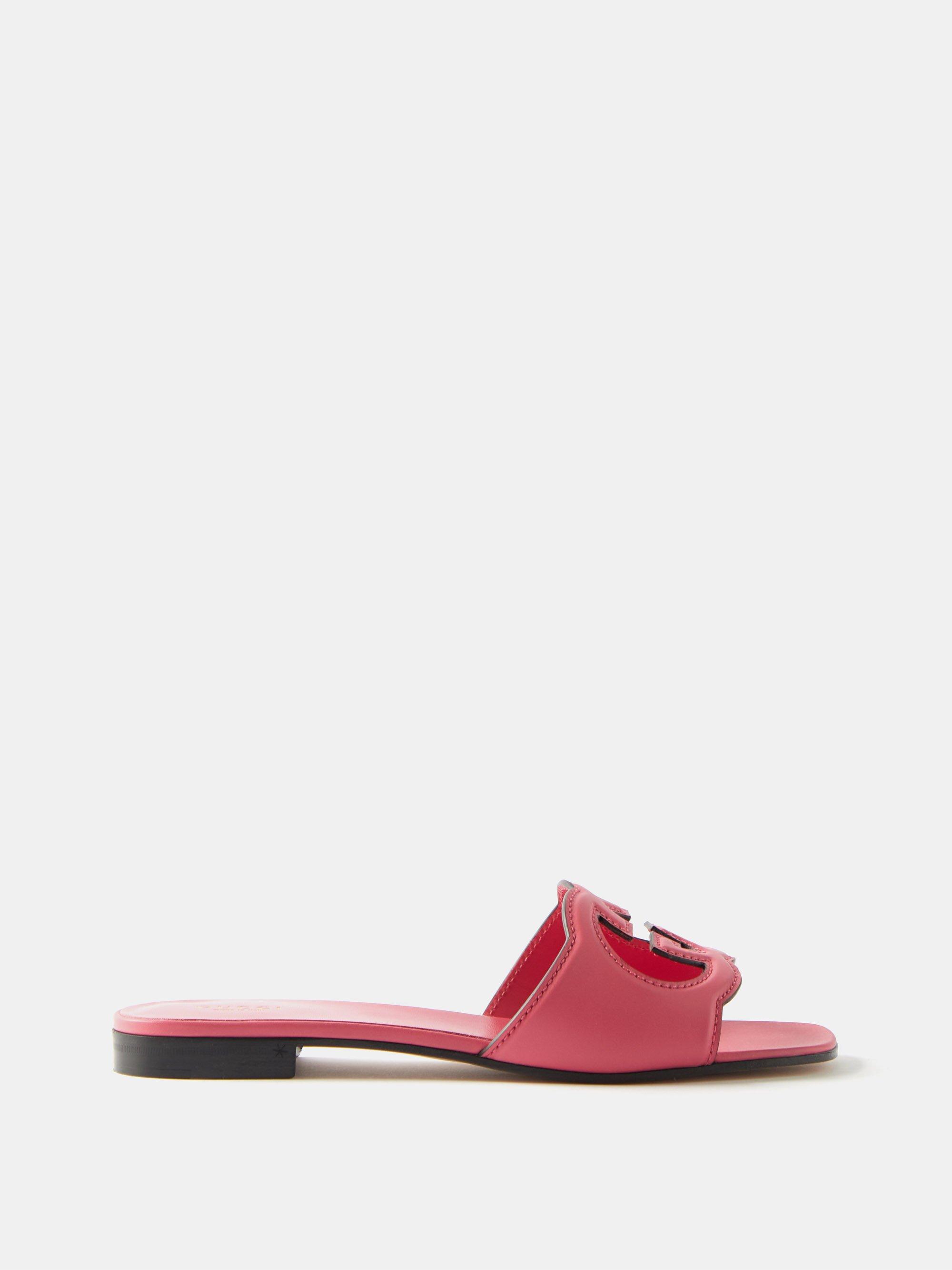 Gucci Interlocking G Cutout Leather Sandals In Pink Lyst
