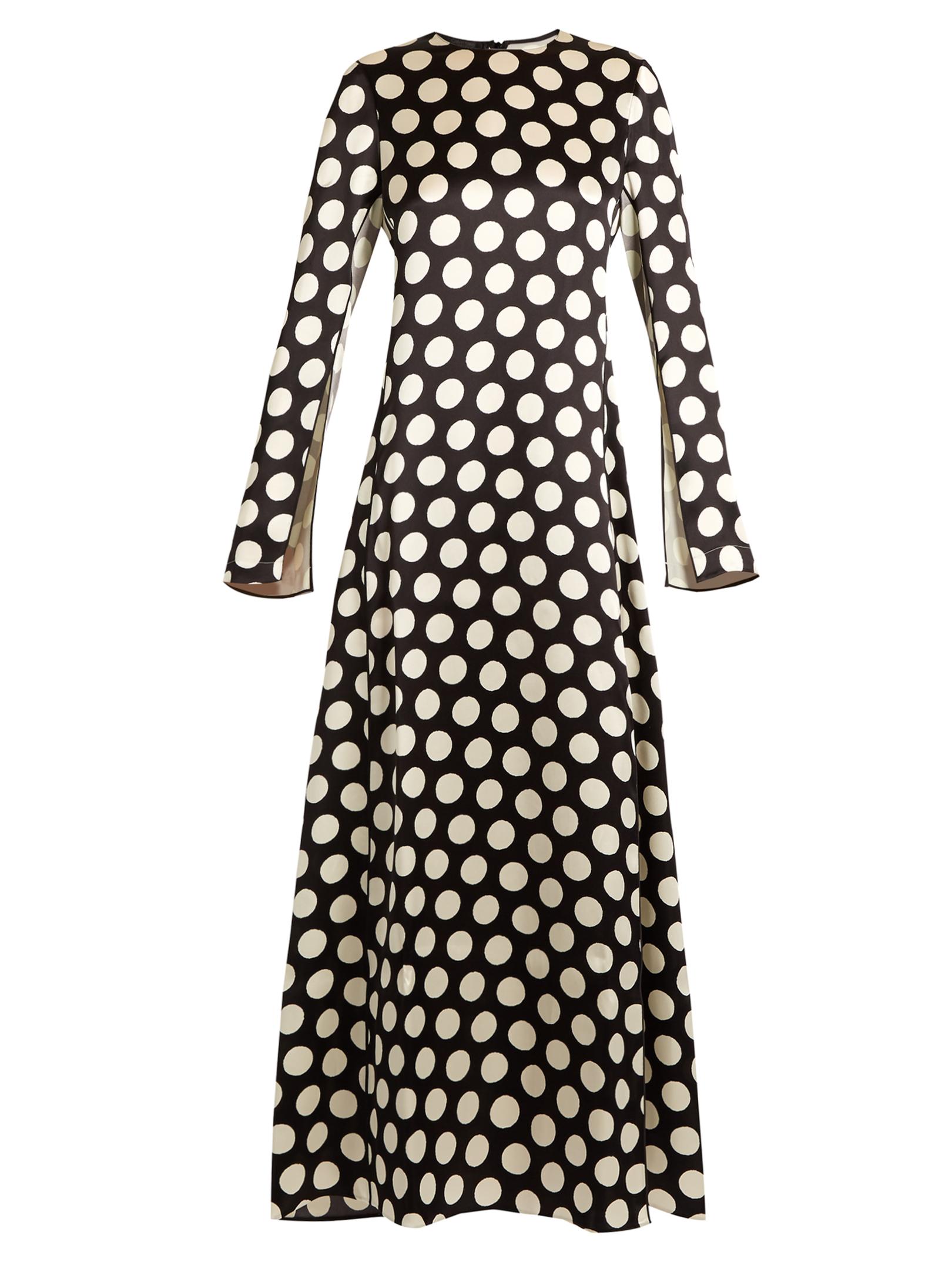 Calvin Klein Polka Dot Satin Maxi Dress In Black Save 12 Lyst