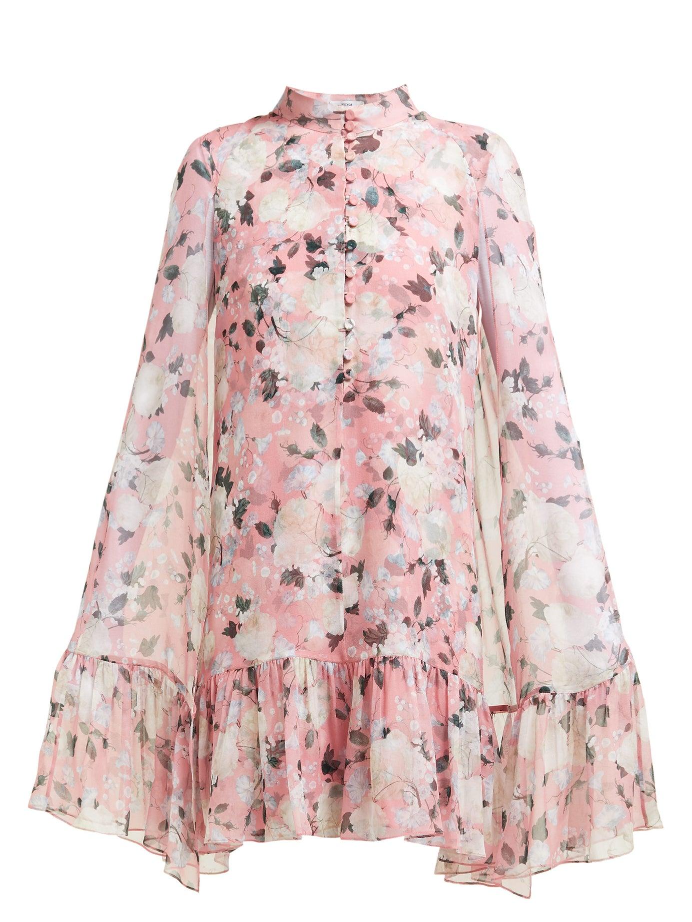 Erdem Constantine Floral Print Silk Chiffon Cape Dress In Pink Print