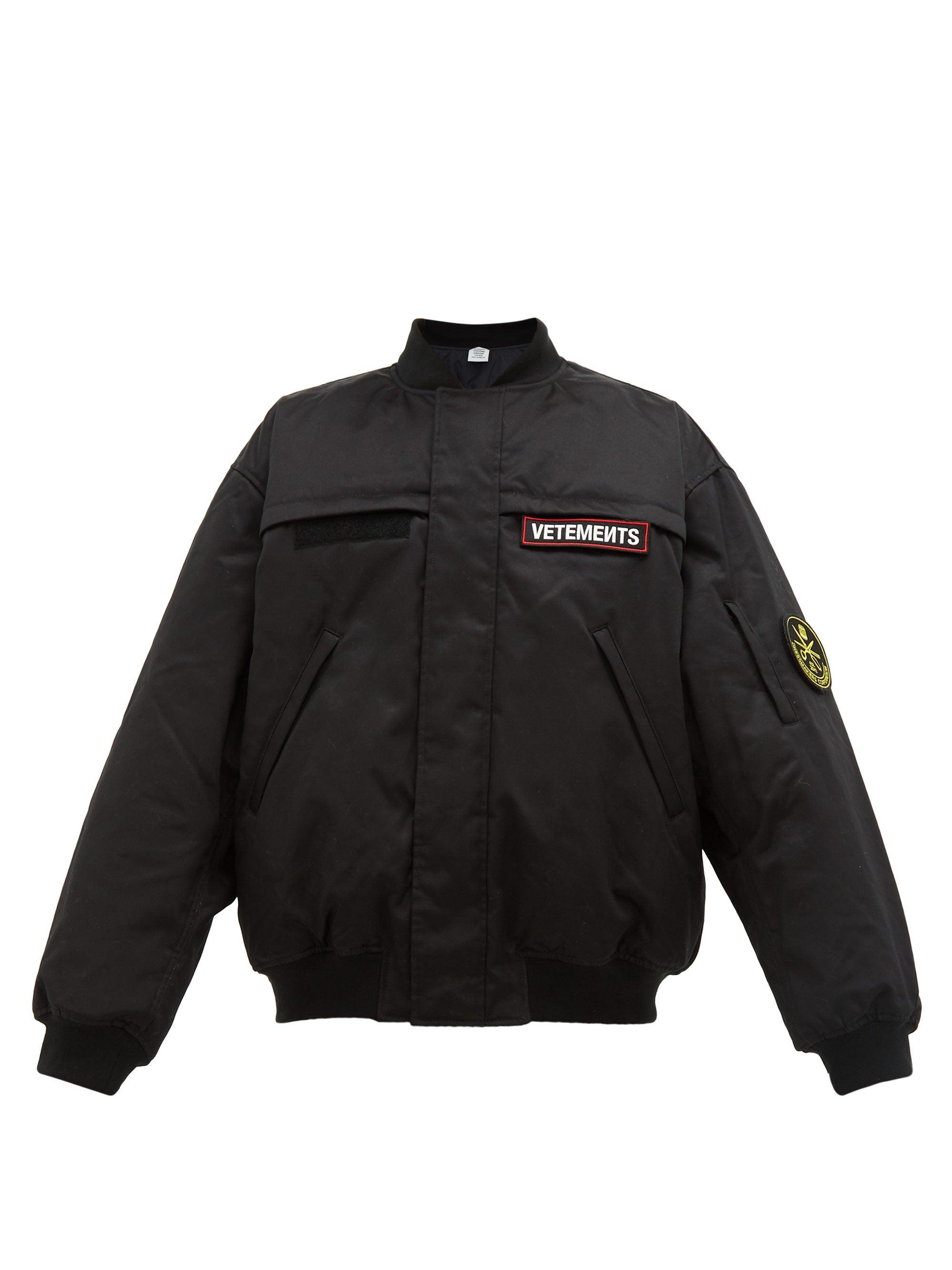 Vetements Police Padded Twill Bomber Jacket in Black for Men - Lyst