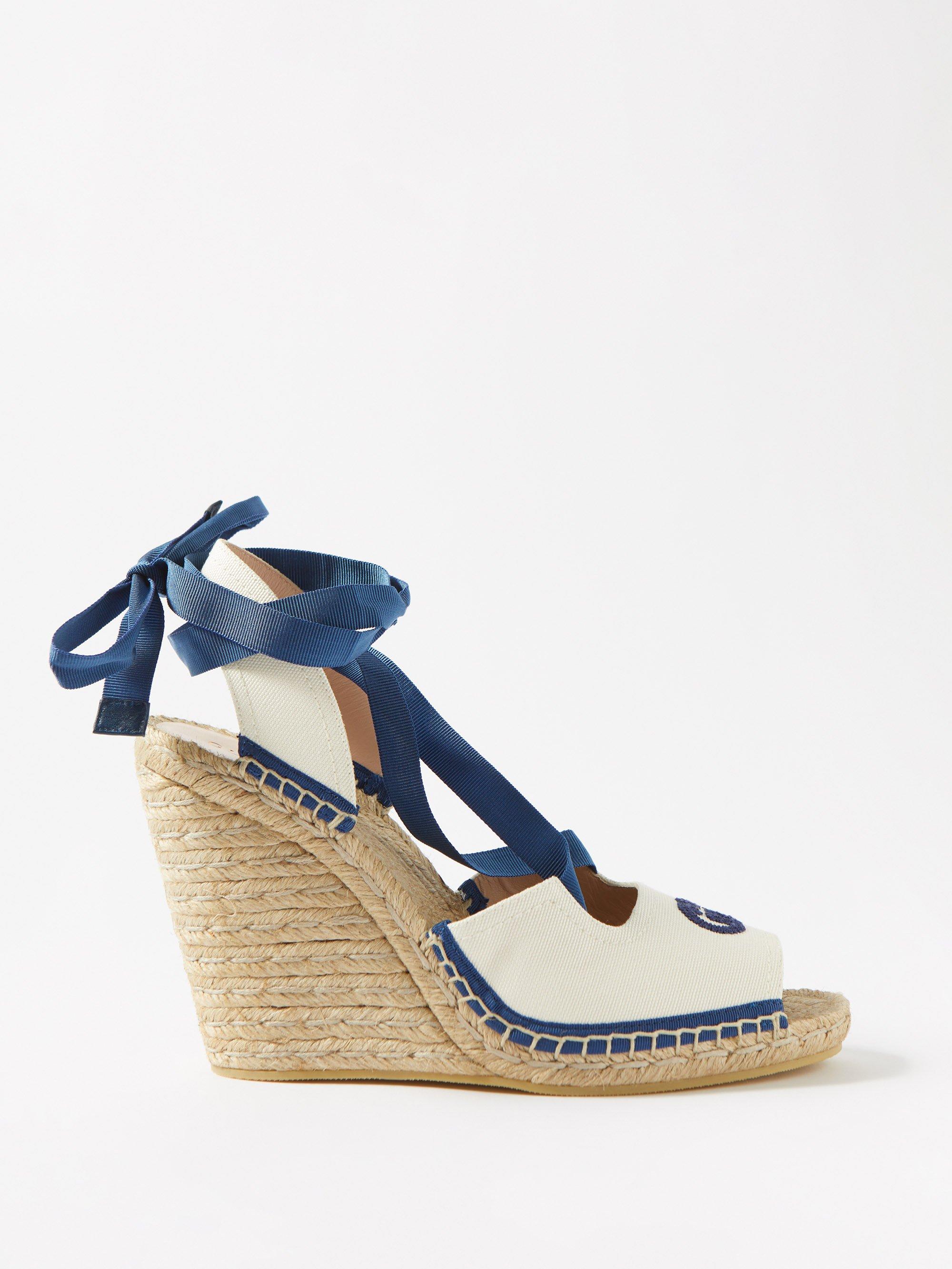 Gucci Interlocking G Canvas Espadrille Wedges in Blue | Lyst