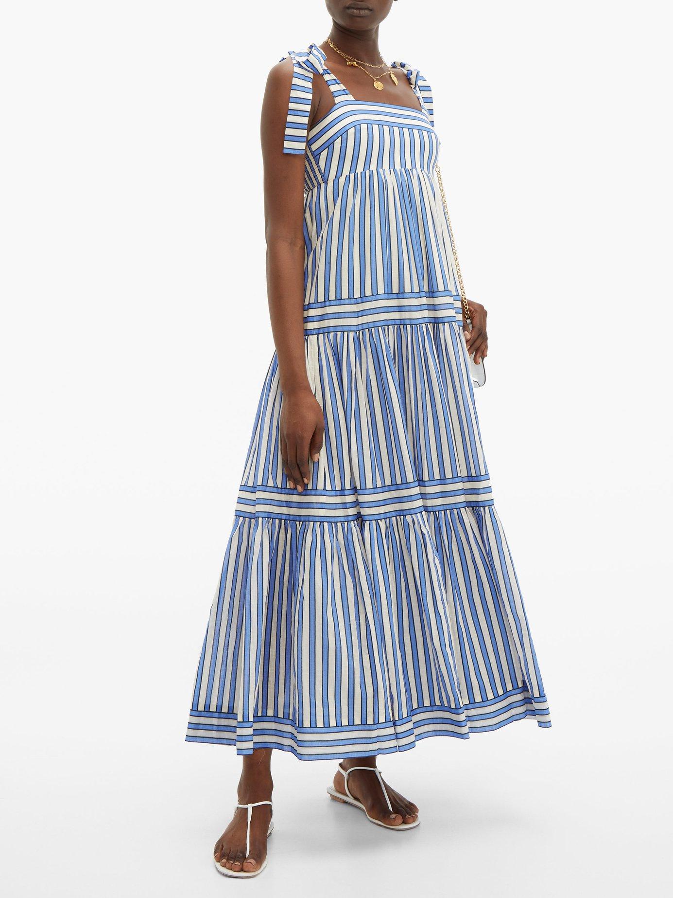 Zimmermann Verity Stripe & Tiered Cotton Dress in Blue White (Blue) - Lyst