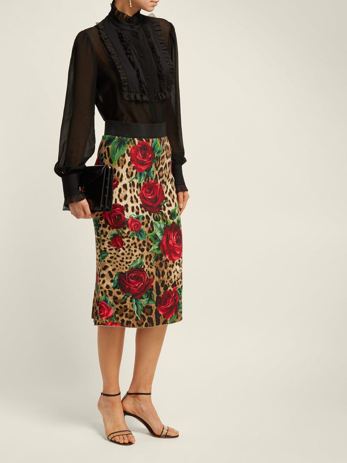 Dolce And Gabbana Leopard And Rose Print Cady Pencil Skirt Lyst