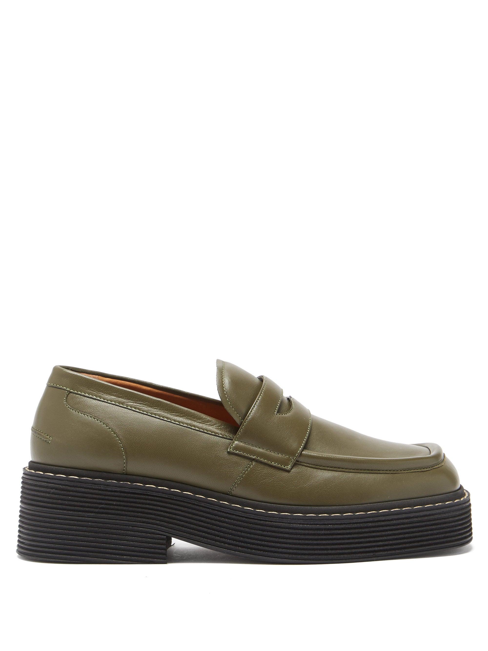 Marni Chunky Square-toe Leather Loafers in Green - Lyst