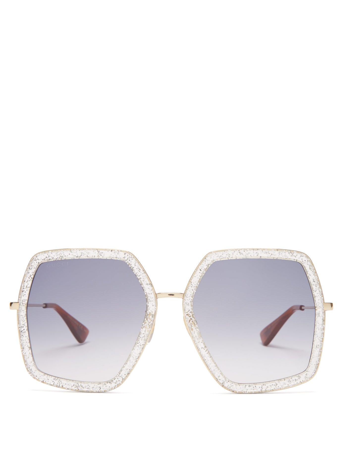 Gucci Hexagon Glitter Acetate Sunglasses In Silver Metallic Lyst