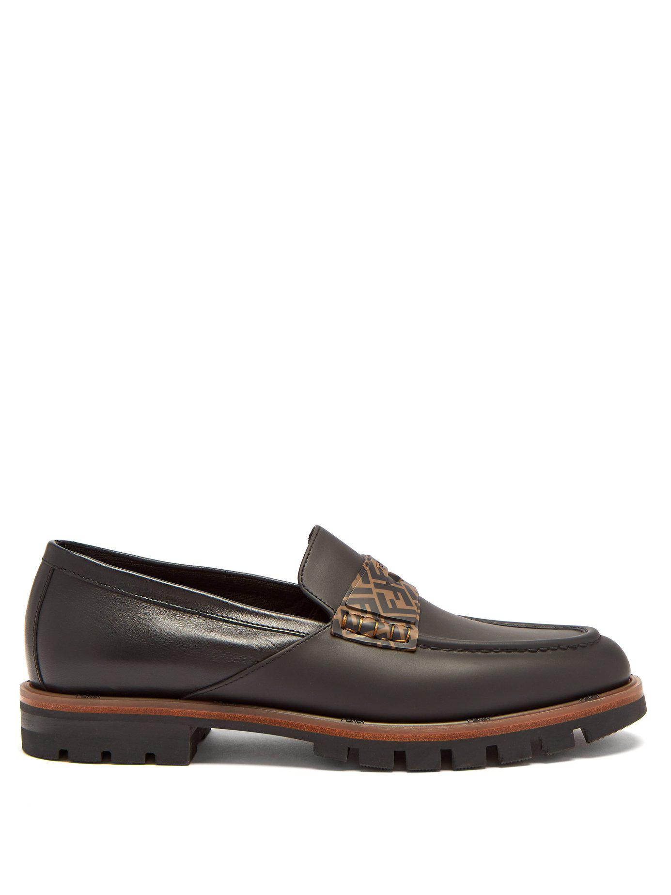 Fendi Logo Embellished Leather Penny Loafers in Black Brown (Brown) for ...