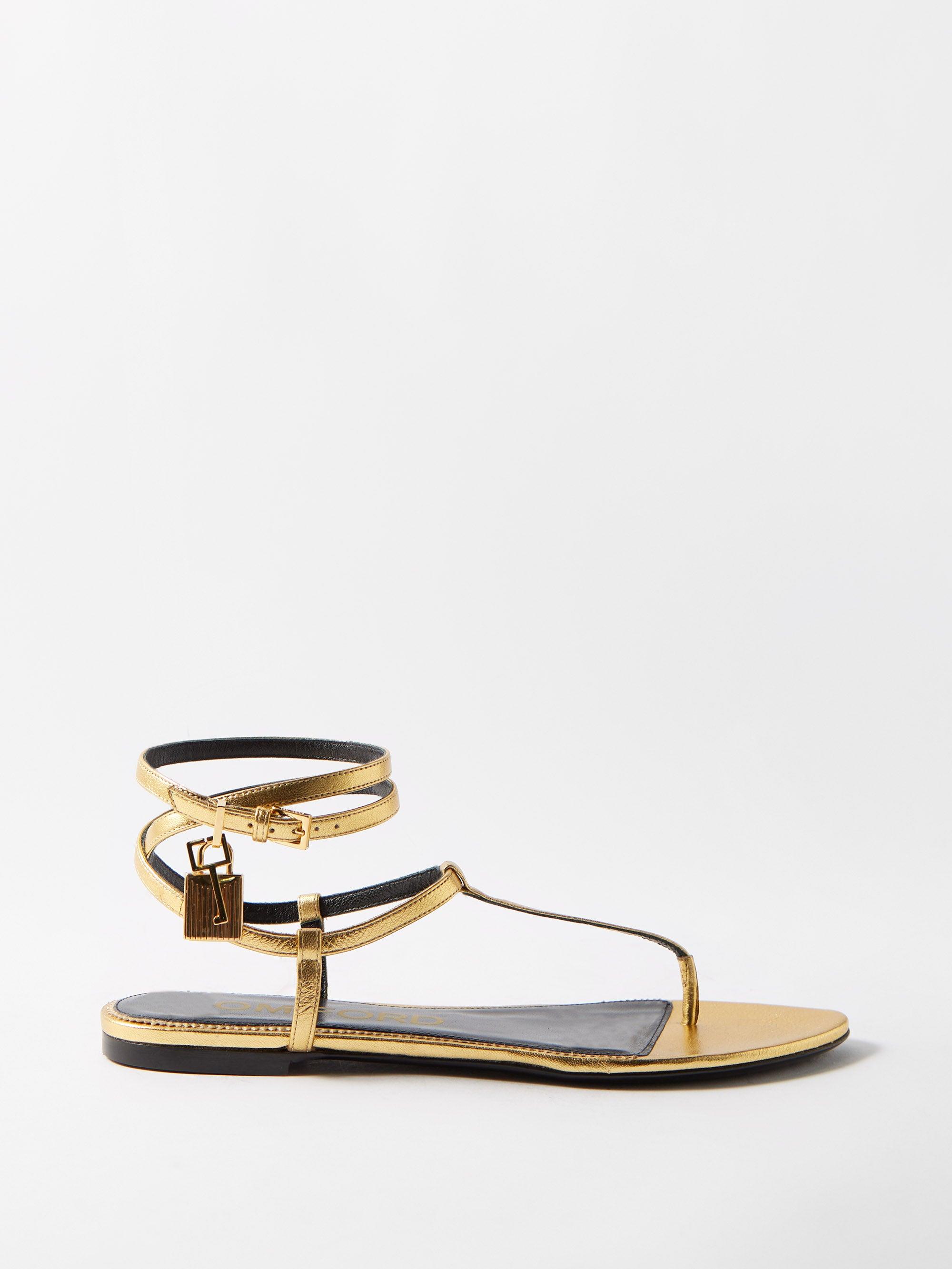 Tom Ford Padlock Nappa Leather Flat Sandals In White Lyst