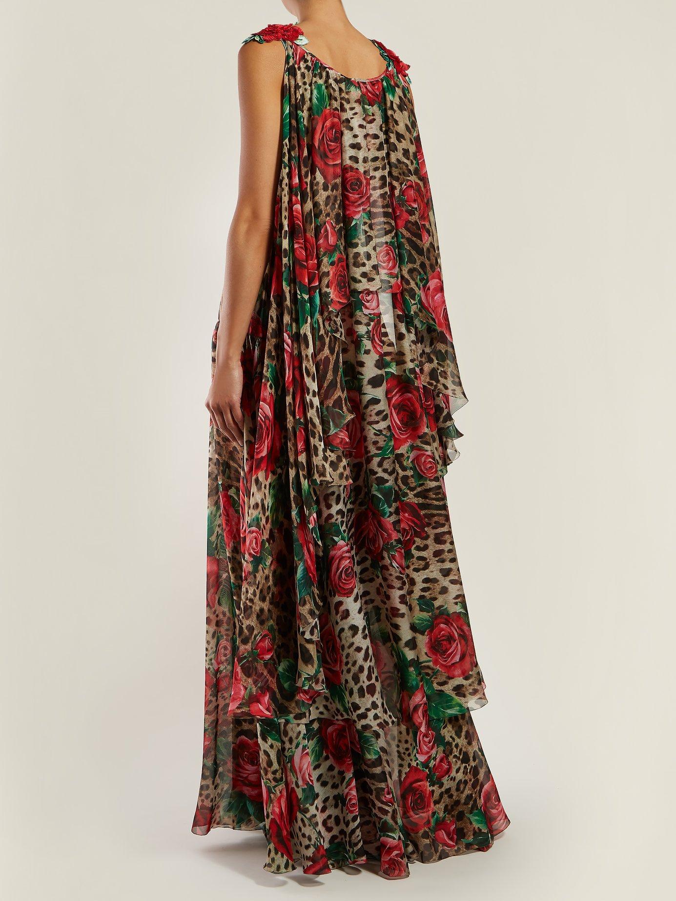 Dolce And Gabbana Rose And Leopard Print Silk Chiffon Gown Lyst