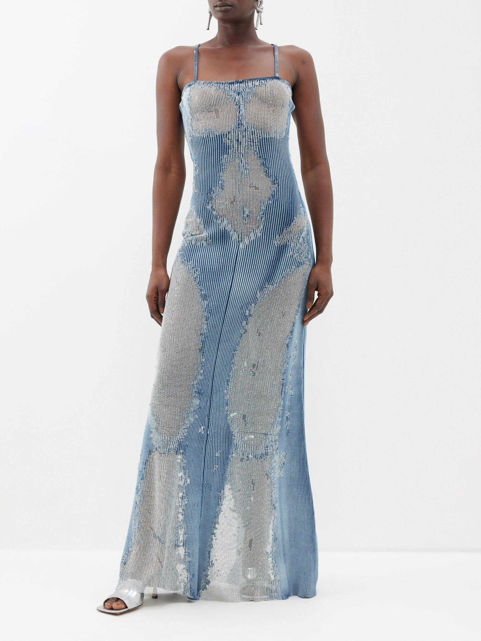 DIESEL Claudia Crystal-embellished Devoré Dress in Blue | Lyst