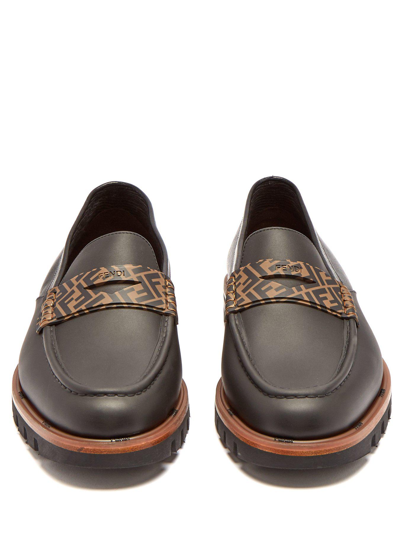 Fendi Logo Embellished Leather Penny Loafers in Black Brown (Brown) for ...