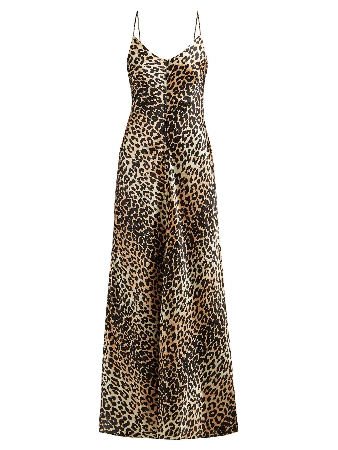 Ganni Blakely Leopard-print Stretch-silk Slip Dress | Lyst