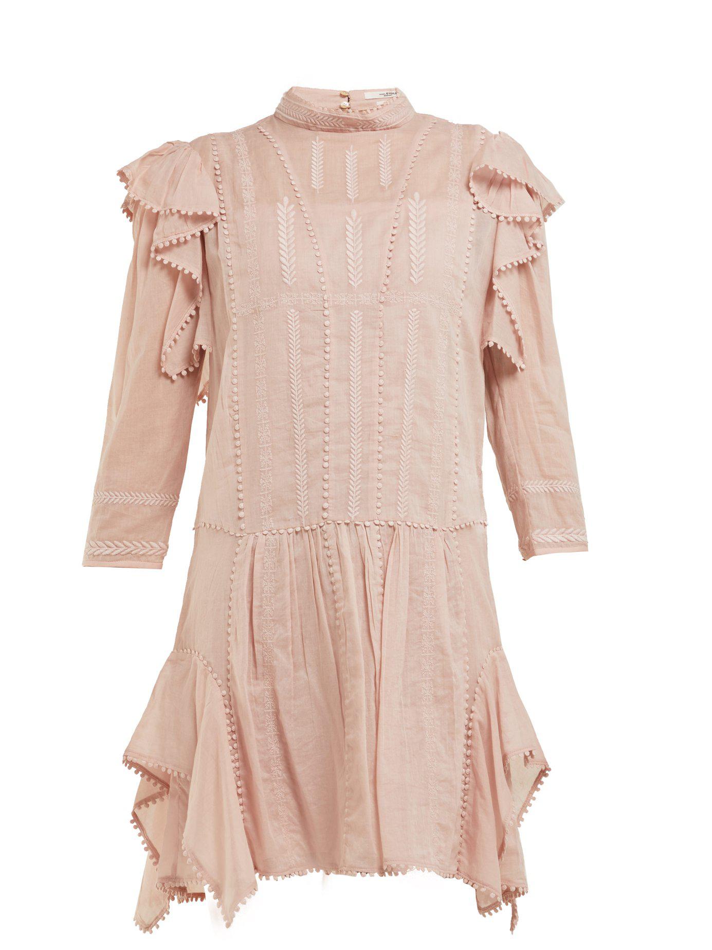 Étoile Isabel Marant Alba Embroidered Cotton Mini Dress in Light Pink ...