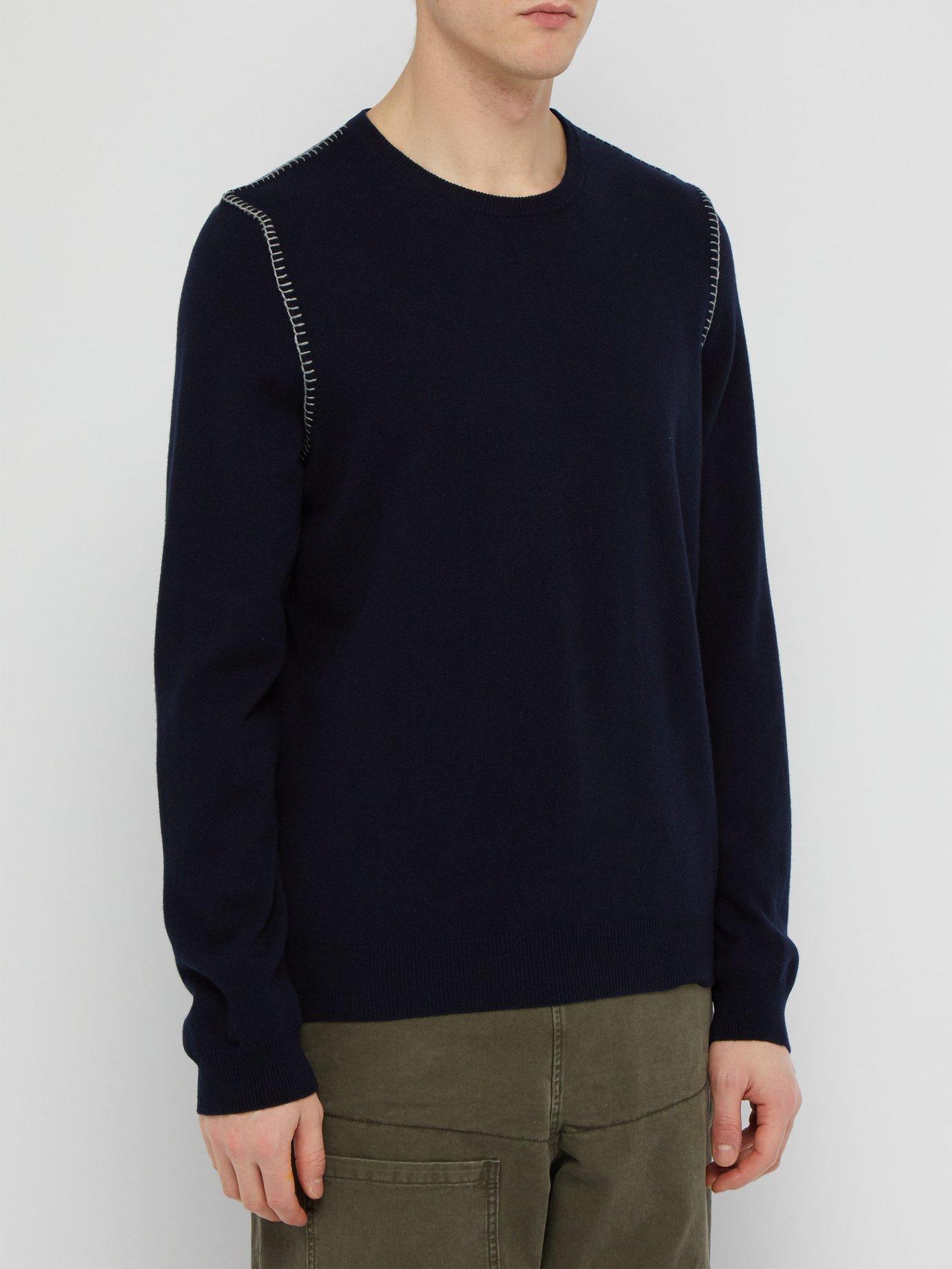 Loewe Blanket Stitch Crew Neck Wool Sweater in Navy (Blue) for Men - Lyst