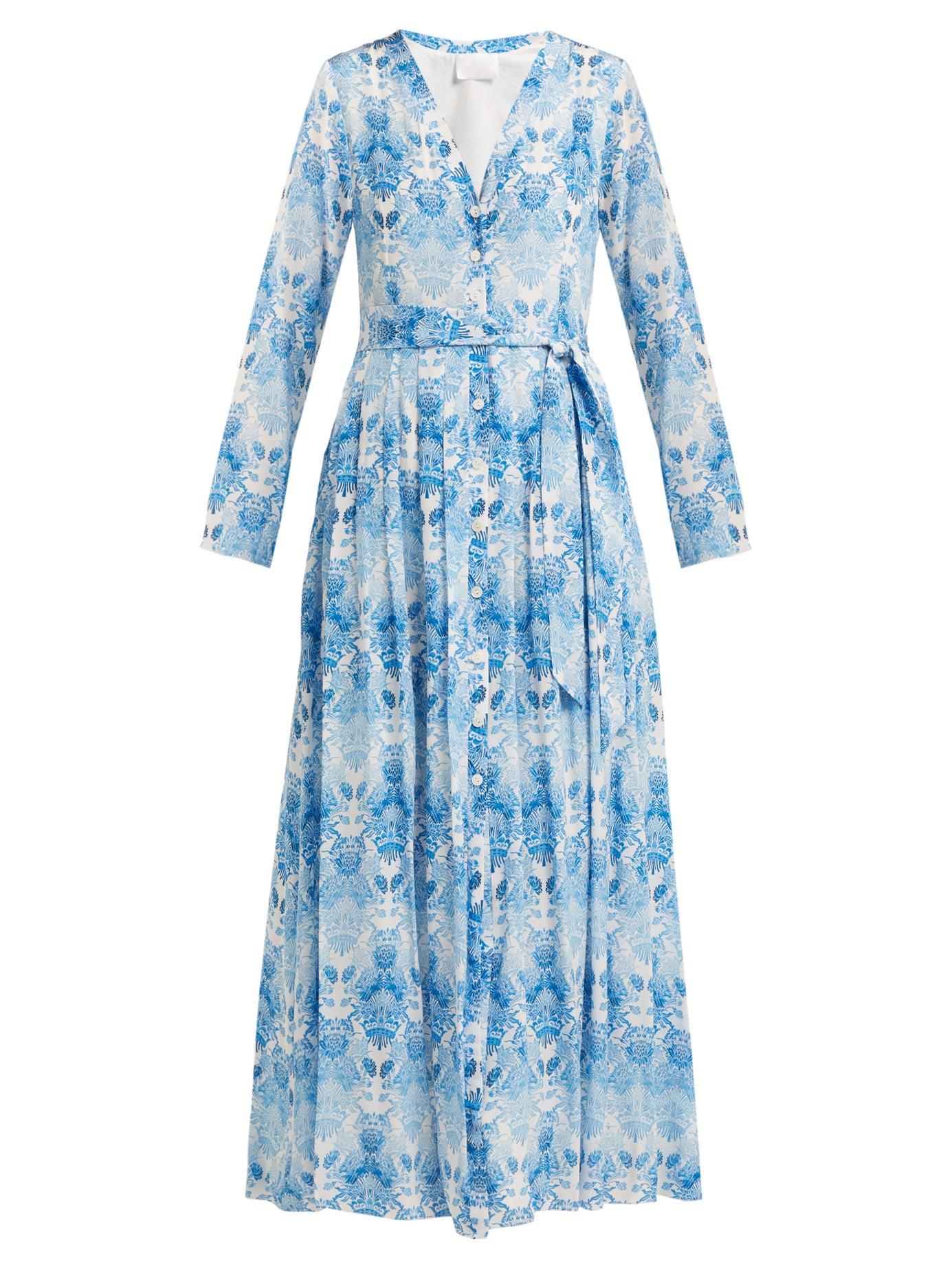 Athena Procopiou Kalua-print Silk-crepe Dress in Blue White (Blue) - Lyst