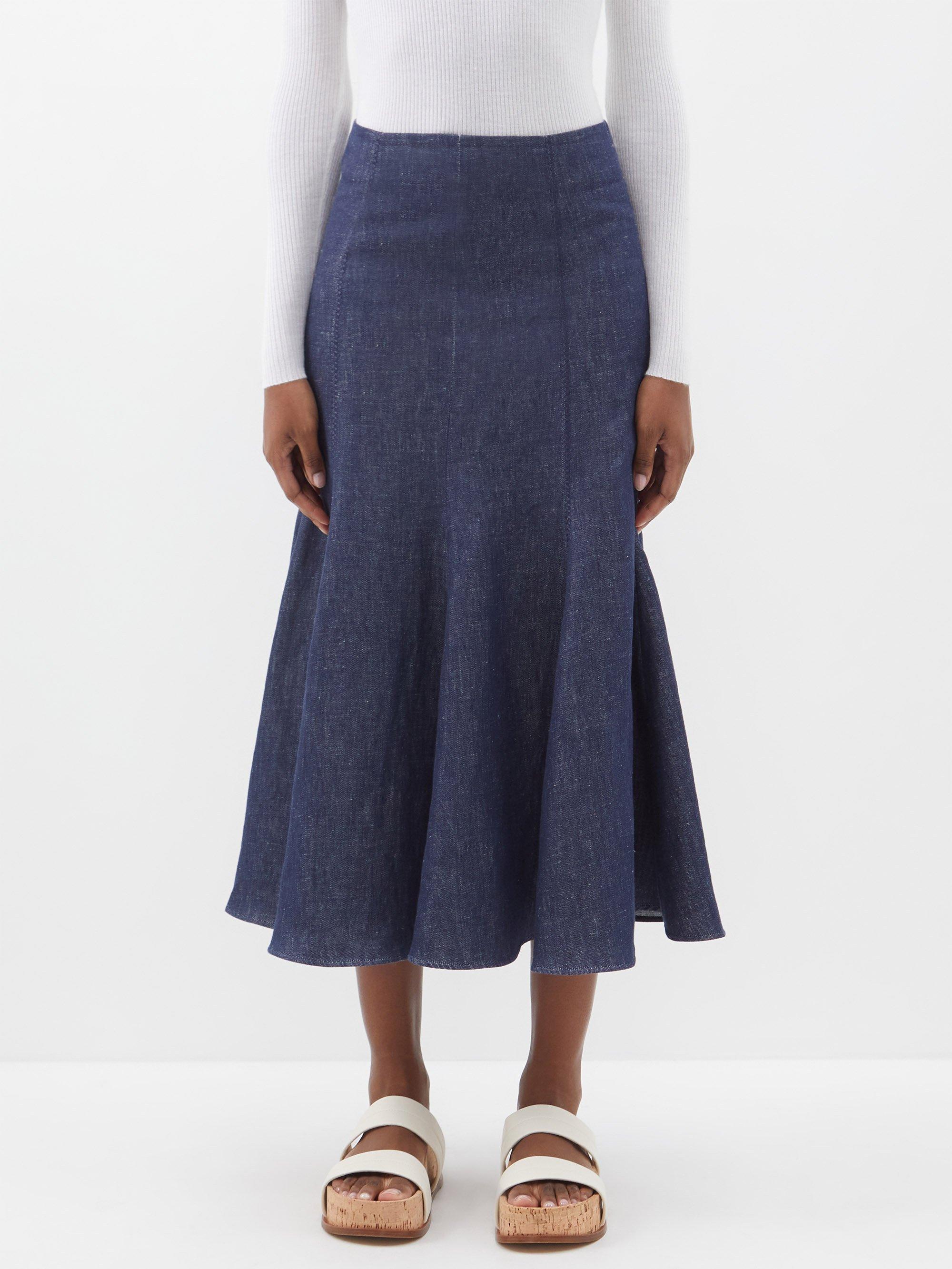Gabriela Hearst Amy Stitched Hem Denim Skirt In Blue Lyst