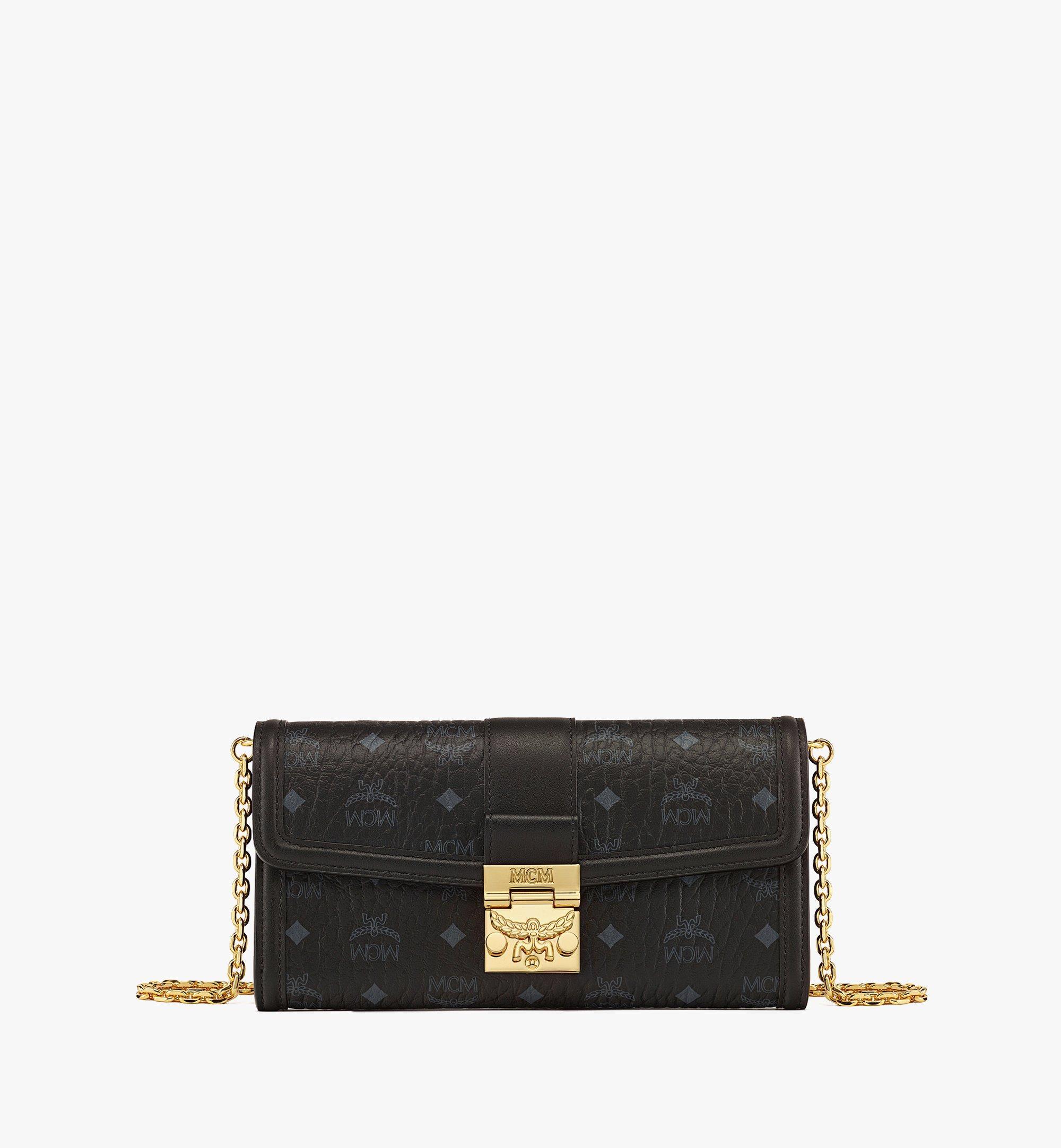 MCM Tracy Chain Wallet In Visetos in Black | Lyst
