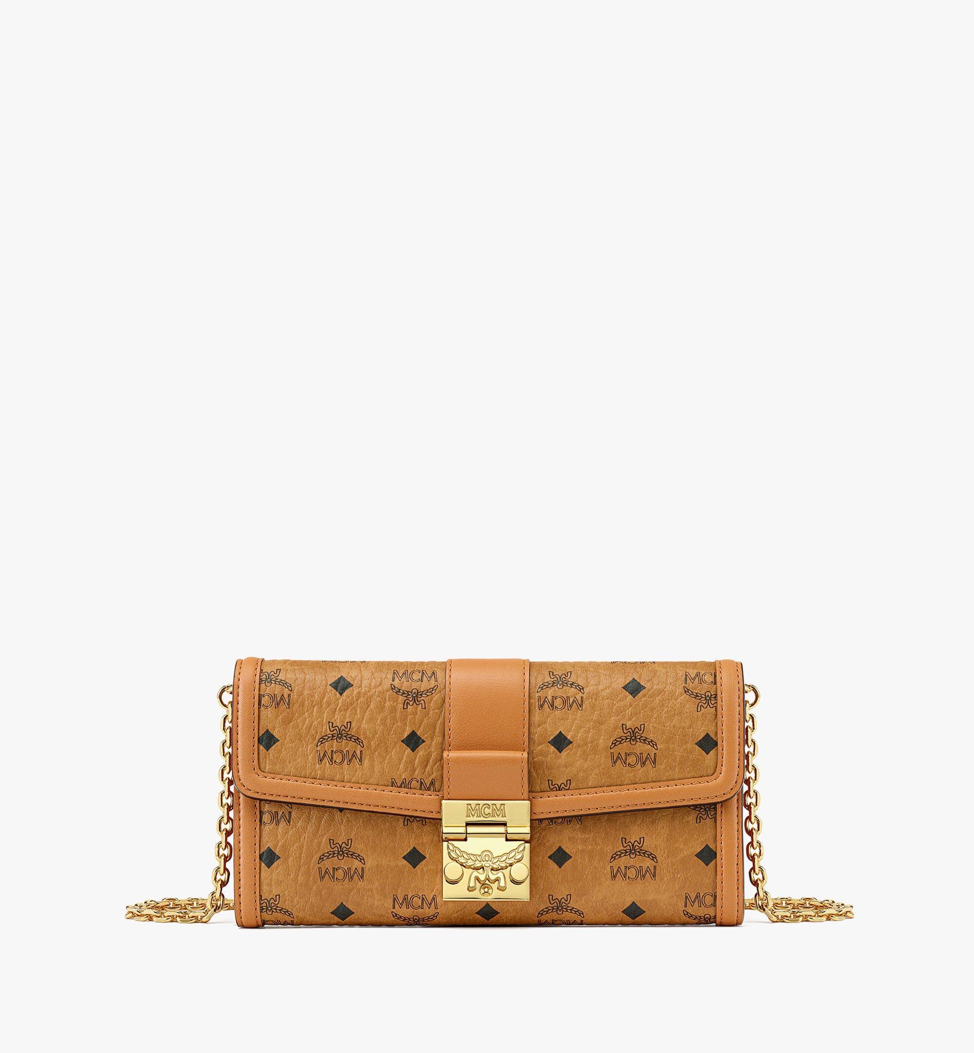 MCM Tracy Chain Wallet In Visetos in Natural | Lyst