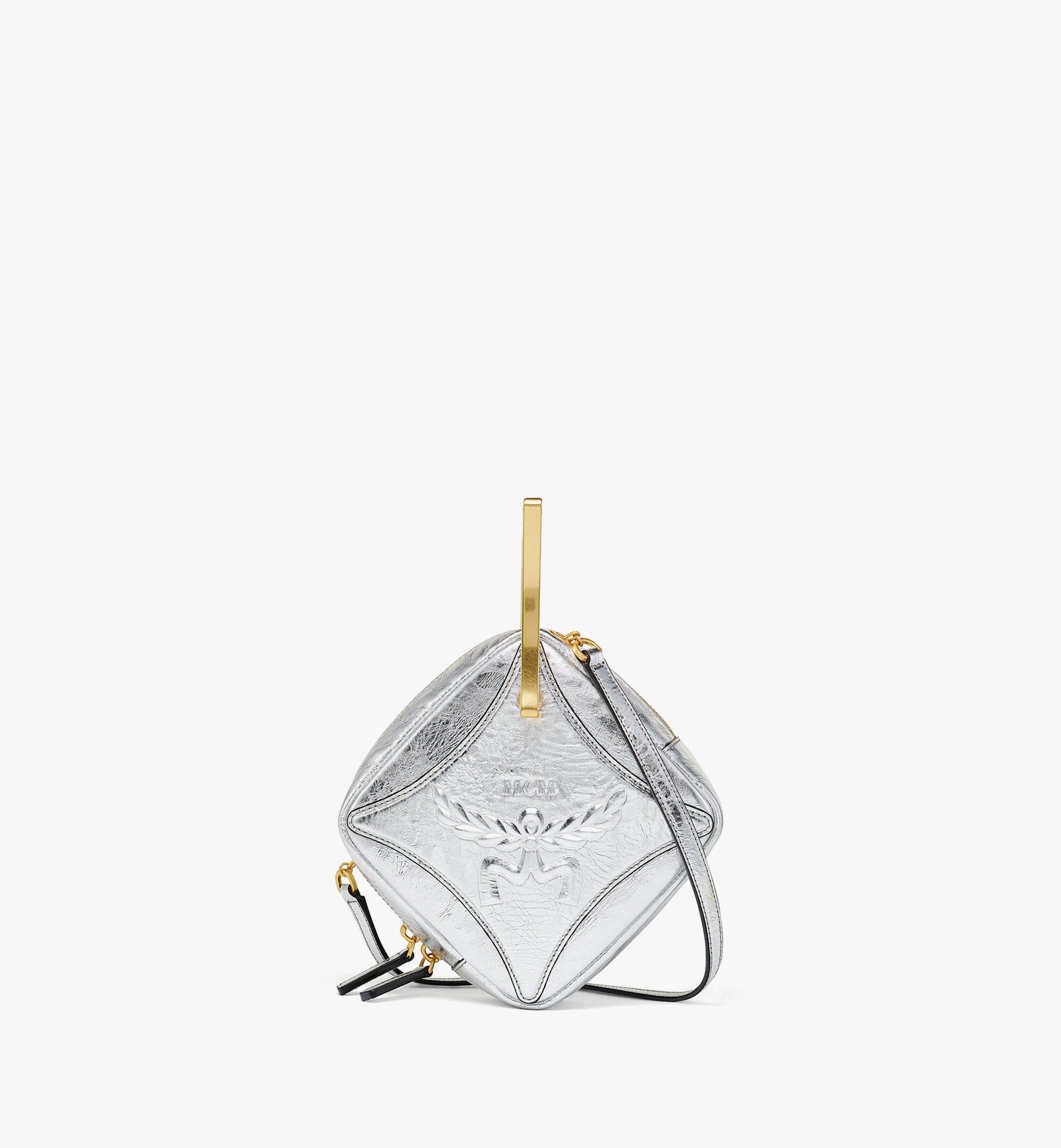 MCM Diamond Logo Crossbody In Metallic Calf Leather in White | Lyst