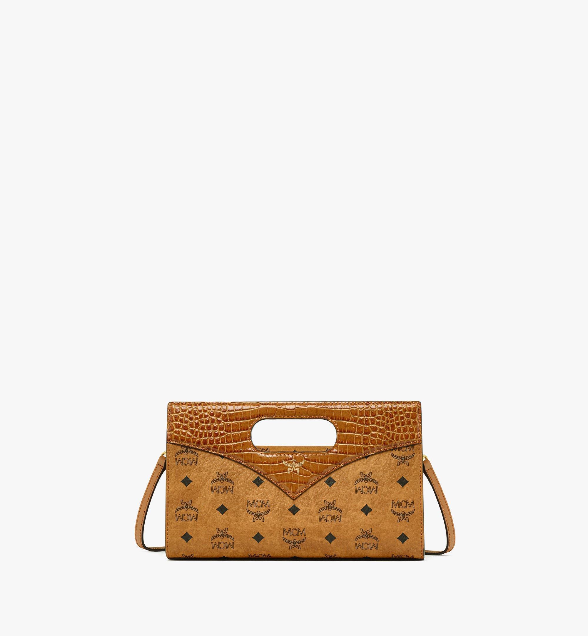 MCM Diamond Tote In Visetos And Croco-embossed Leather in Brown | Lyst