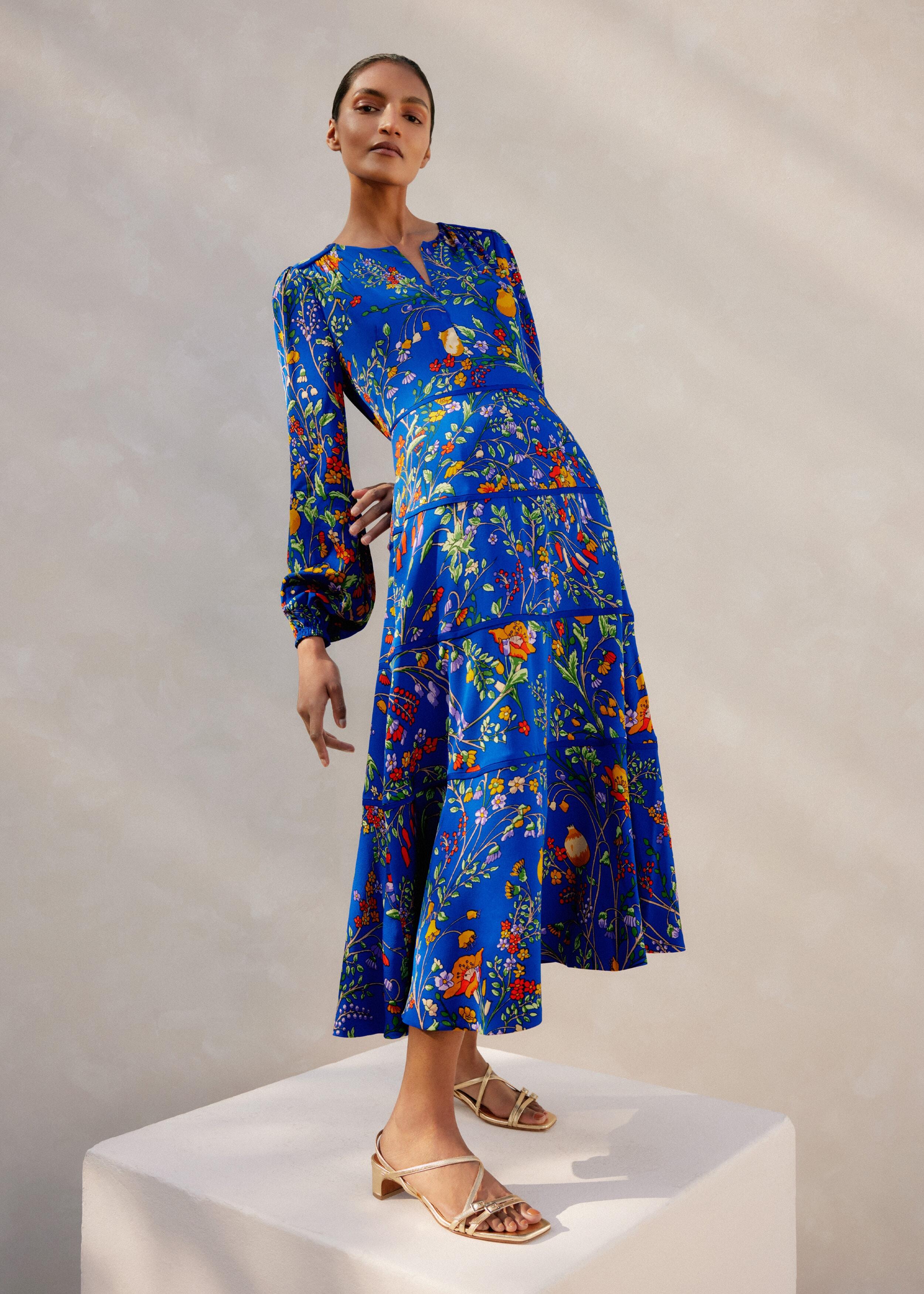 ME+EM Bluebell Print Slim Midi Dress | Lyst UK