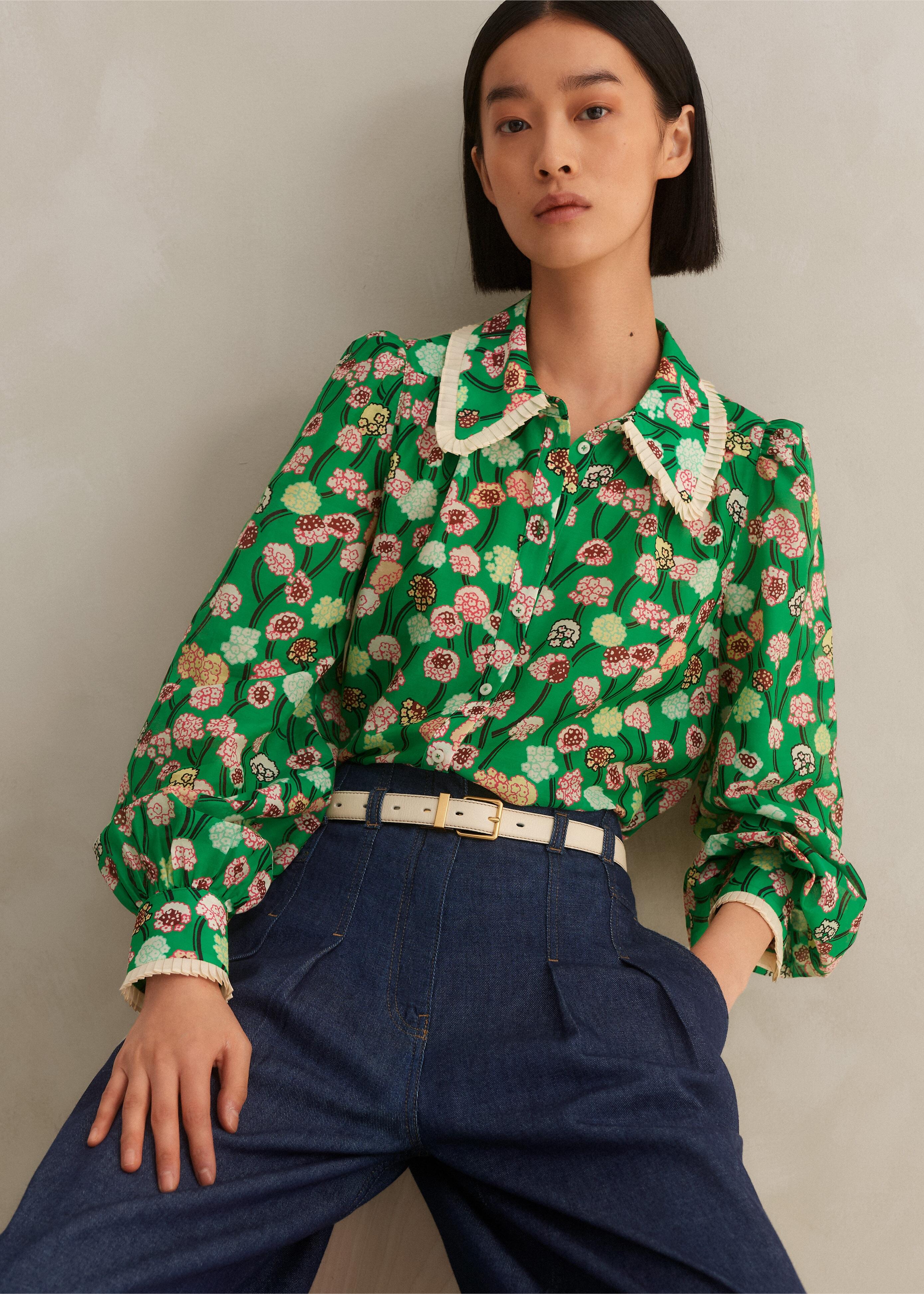 ME+EM Silk Cotton Lantana Flower Print Shirt in Green | Lyst