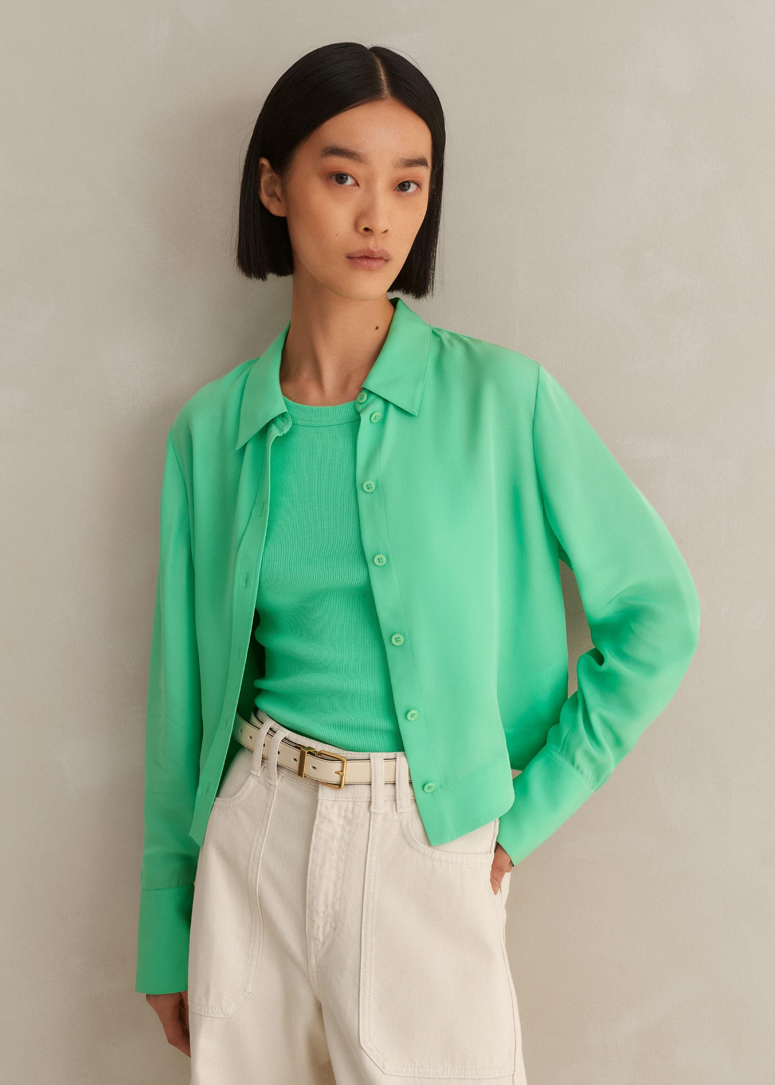 Meem Silk Cropped Shirt In Green Lyst