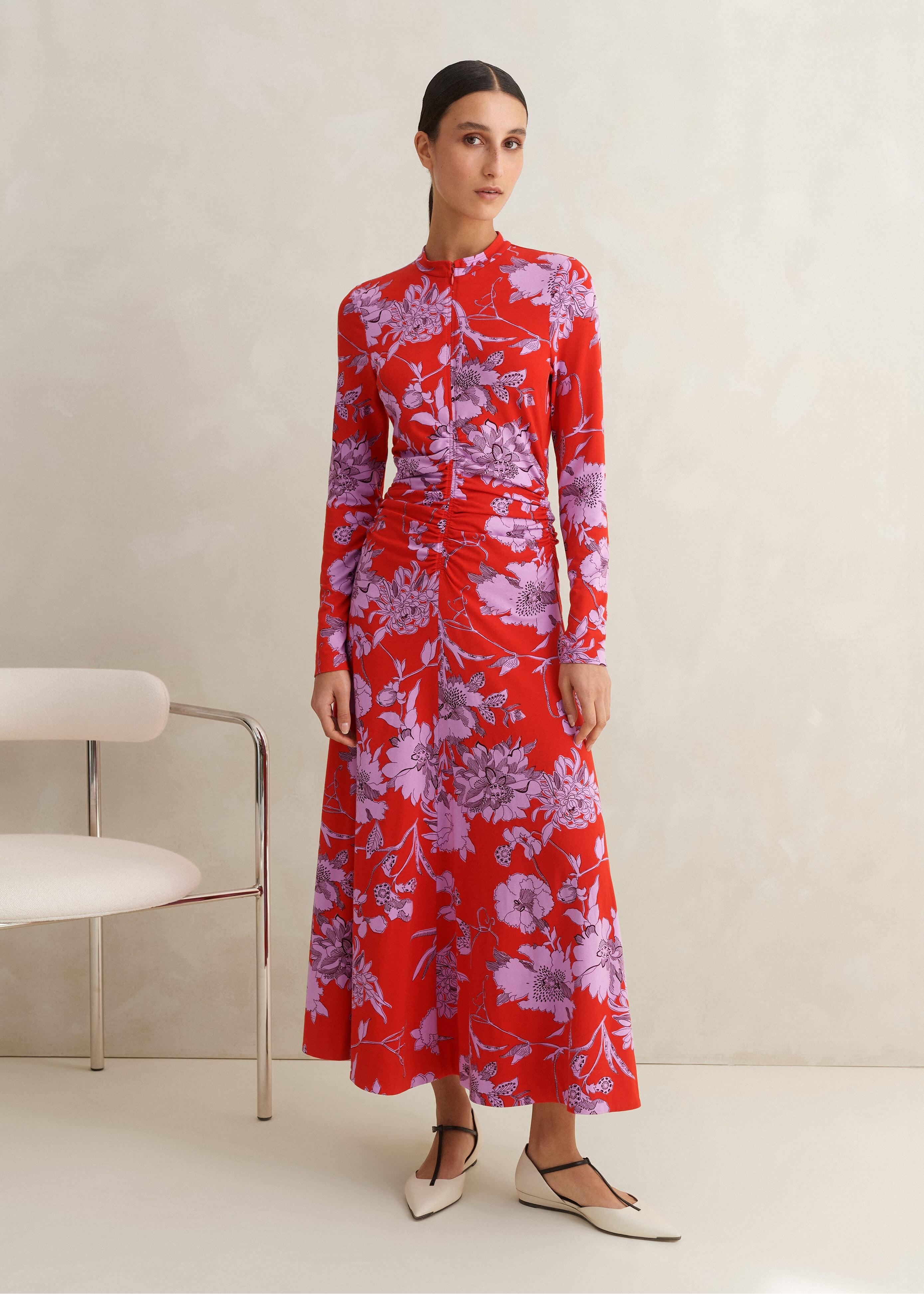 Me Em Scribbled Floral Print Fit And Flare Maxi Dress In Red Lyst