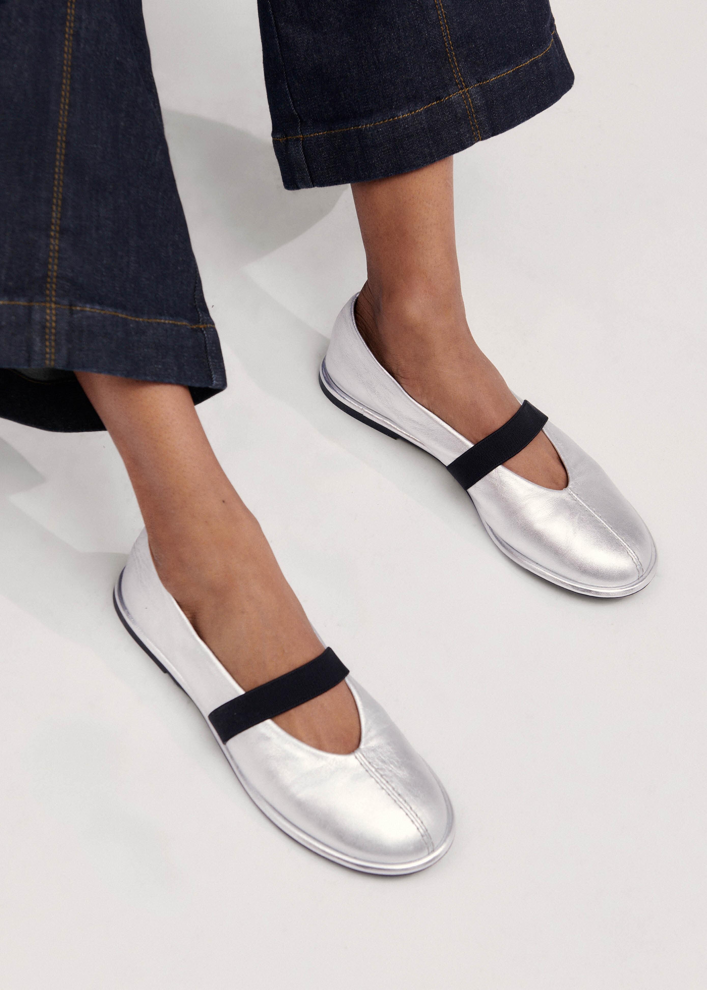 ME+EM Metallic Ballerina Flat in Black | Lyst