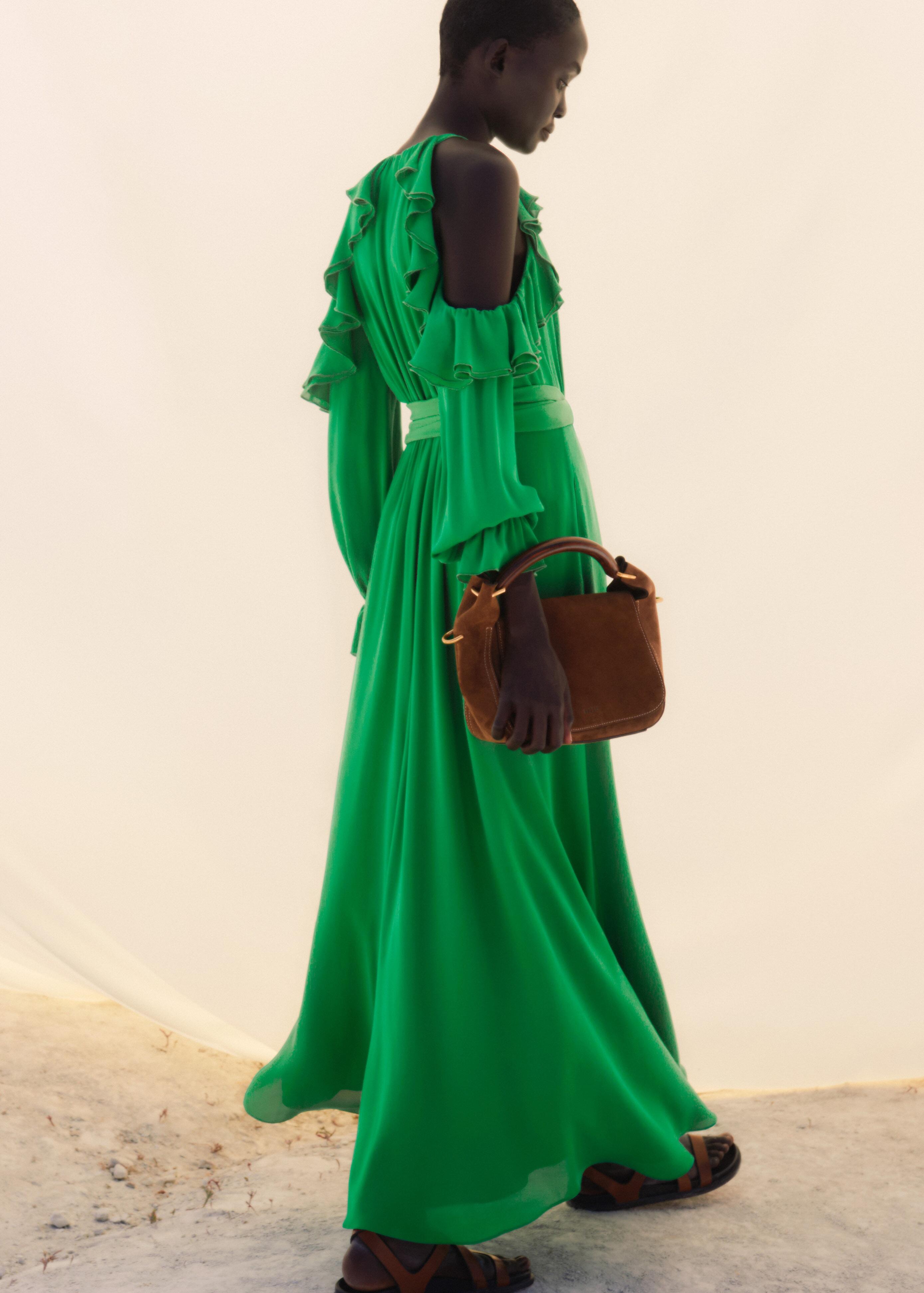 ME+EM Silk Exposed Shoulder Maxi Dress + Belt in Green | Lyst UK