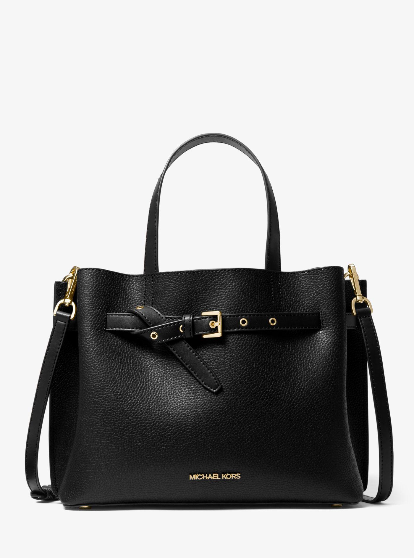 Michael Kors Outlet Mk Emilia Large Pebbled Leather Satchel in Black | Lyst Michael Kors Outlet Mk Emilia Large Pebbled Leather Satchel in Black | Lyst