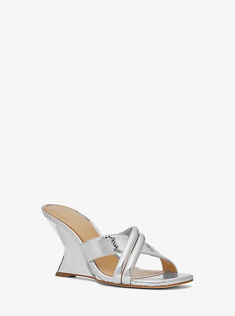 Michael Kors Mk Nadina Metallic Snake Embossed Leather Mule in White | Lyst