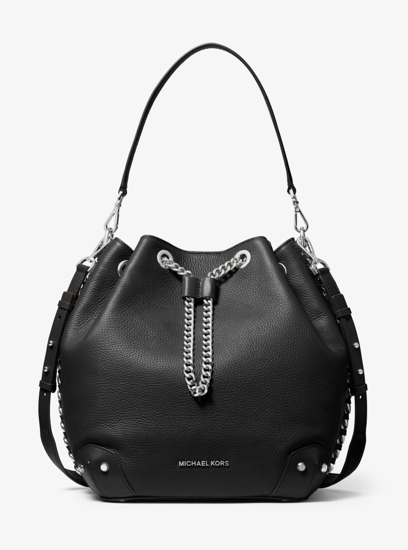 MICHAEL Michael Kors Alanis Large Pebbled Leather Bucket Bag in Black ...