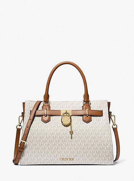 Michael Kors Hamilton Medium Logo Satchel in Natural | Lyst