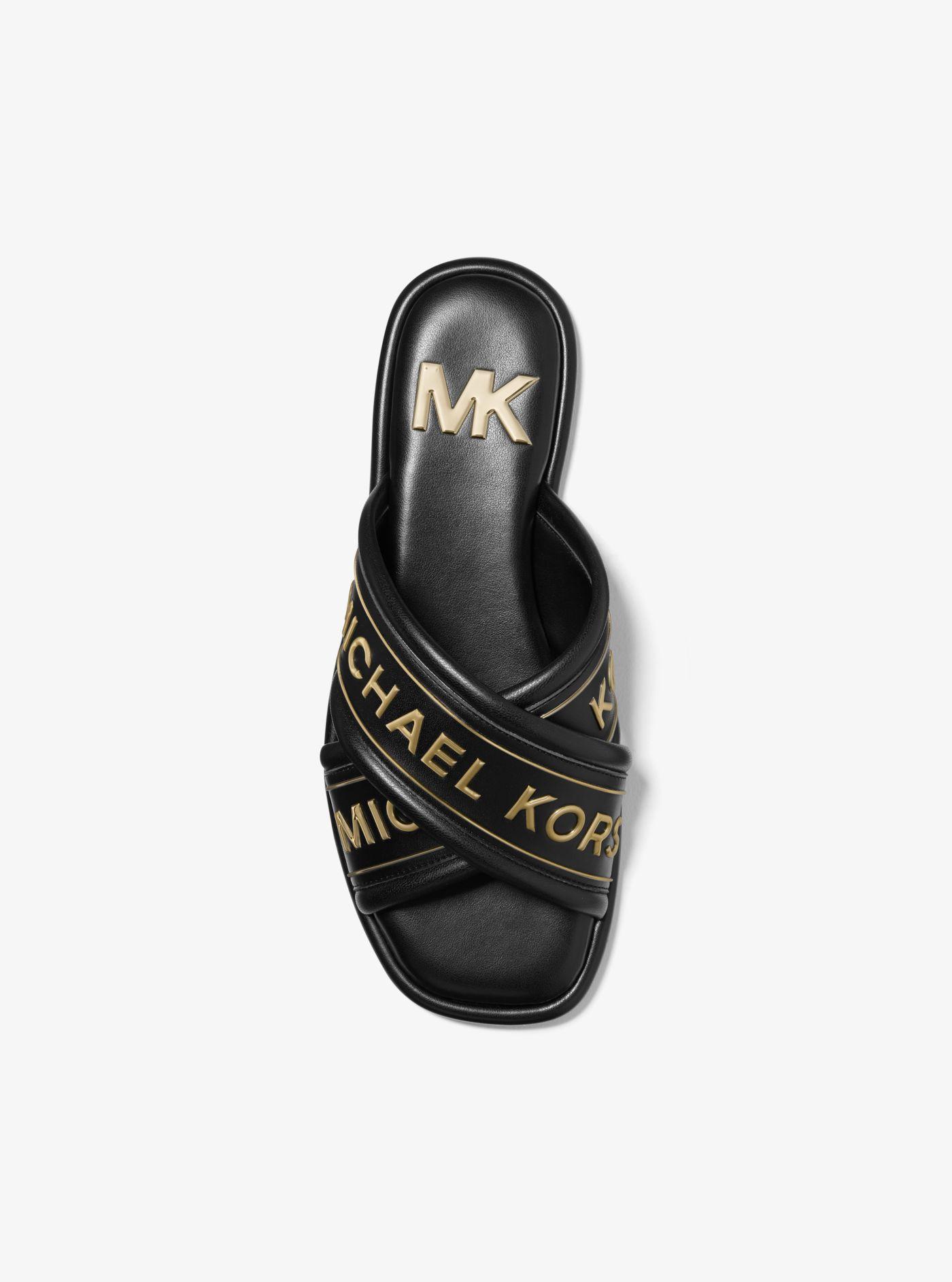 Michael Kors Gideon Embellished Faux Leather Slide Sandal in Michael Kors Gideon Embellished Faux Leather Slide Sandal in