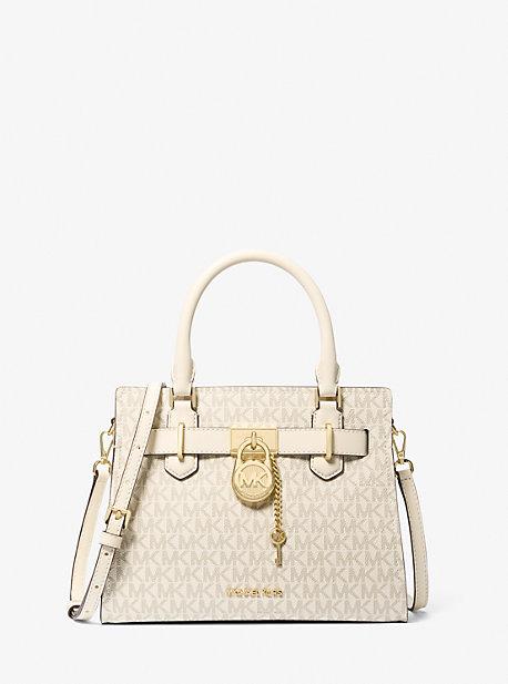 Michael Kors Hamilton Small Logo Satchel in Natural | Lyst