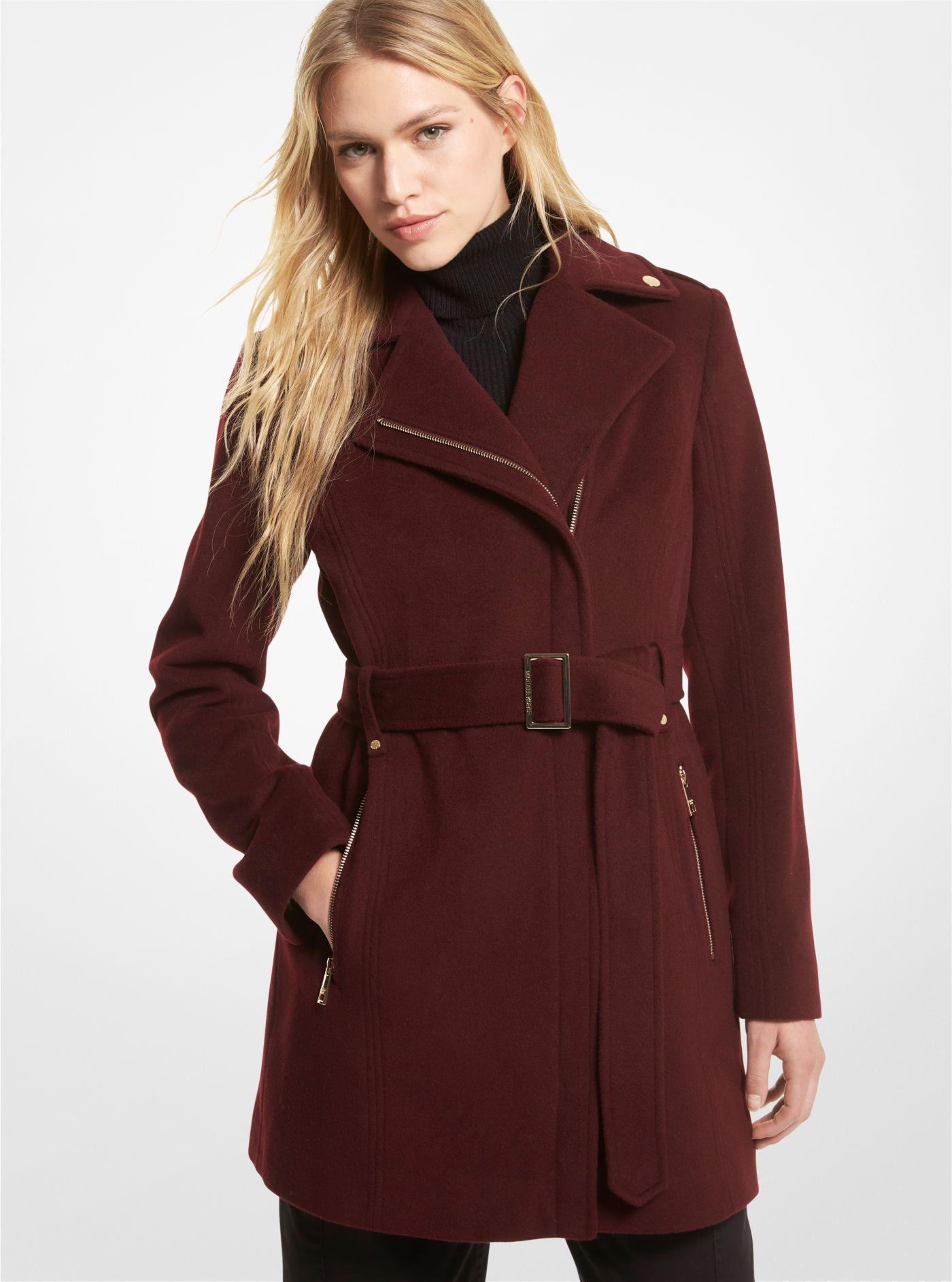 Michael Kors Wool Blend Belted Coat In Red Lyst
