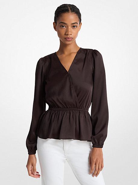 Michael Kors Crinkled Satin Long-sleeve Top in Black | Lyst