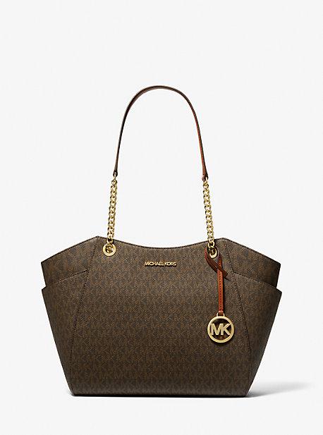 Michael Kors Jet Set Large Signature Logo Shoulder Bag in Brown | Lyst