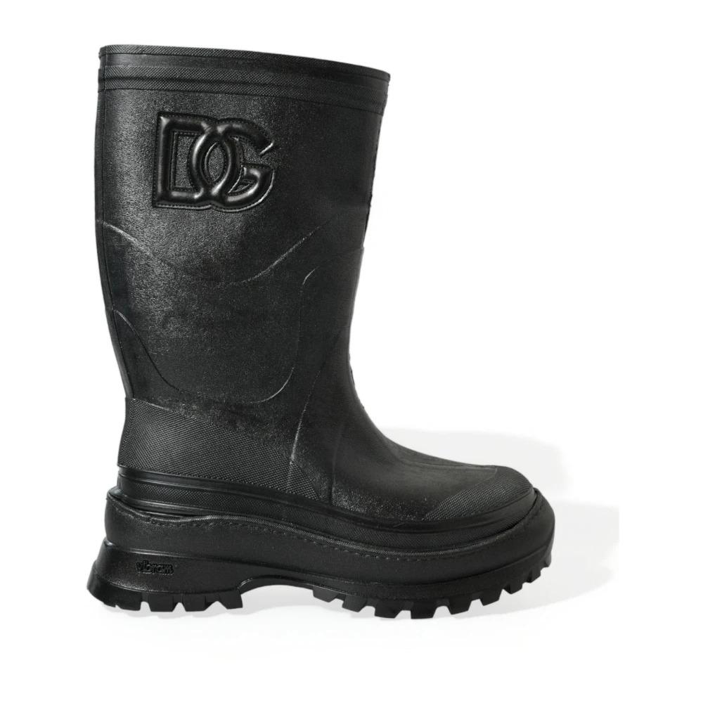 Dolce & Gabbana Sleek Metallic Rubber Rain Boots With Dg Logo in Black ...